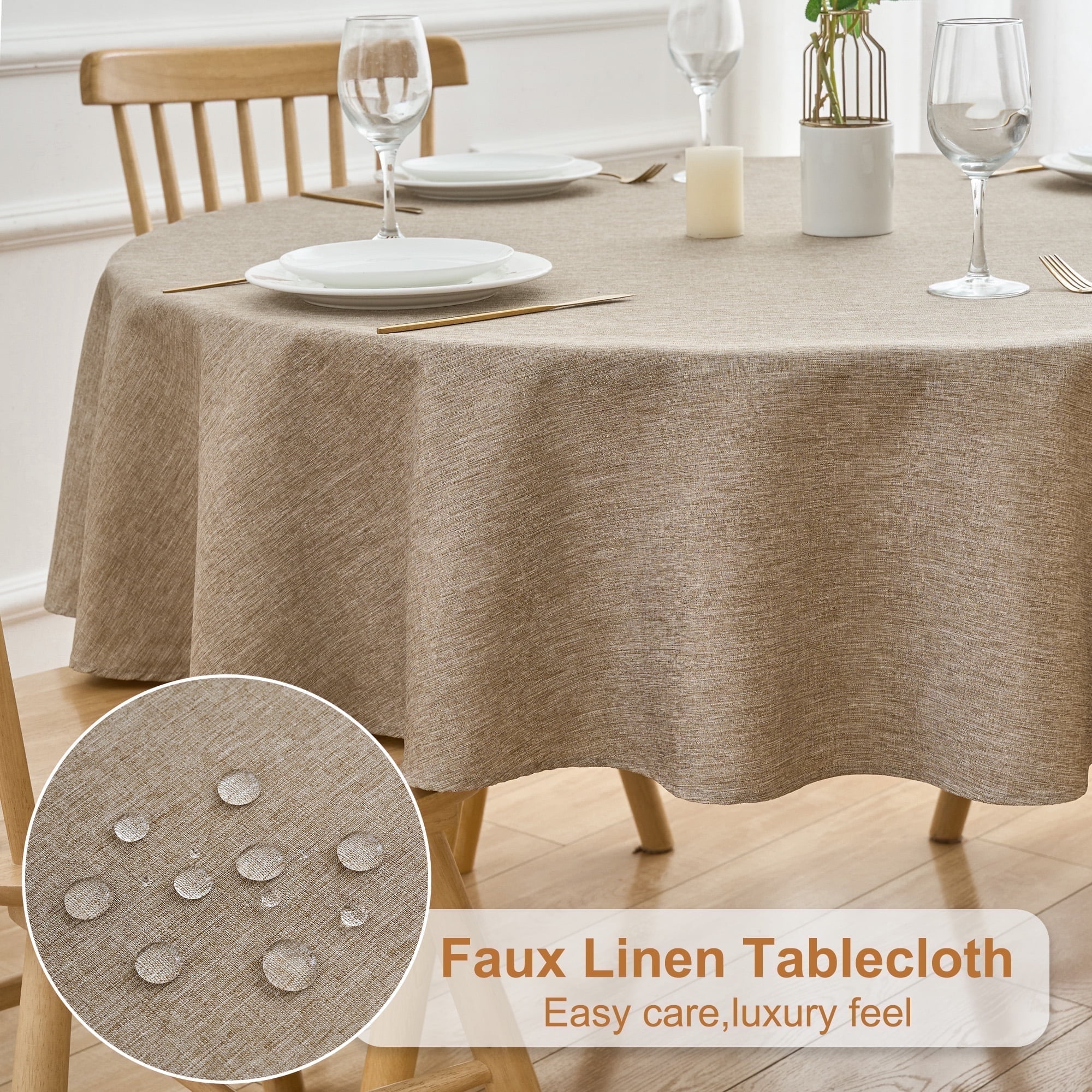 Inosoo Faux Linen Fabric Round Tablecloth, 60 Inch Stain and Wrinkle ...
