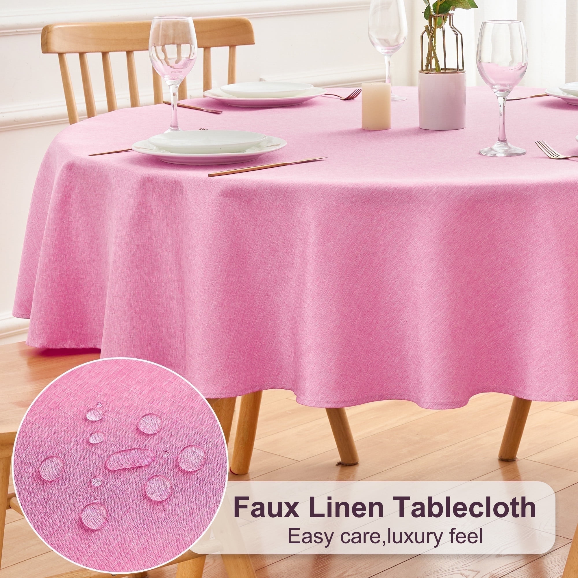 Inosoo Faux Linen Fabric Round Tablecloth, 60 Inch Stain and Wrinkle ...
