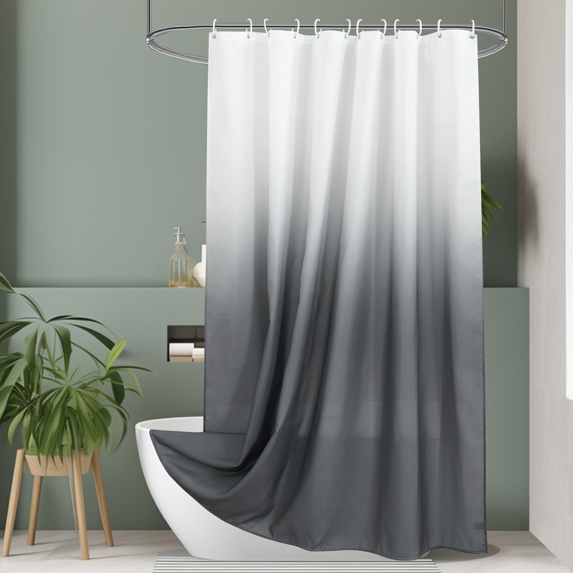 Inosoo Gray Ombre Fabric Shower Curtain with Grommet Liner, 72x72 Inch Heavy Duty Water ...