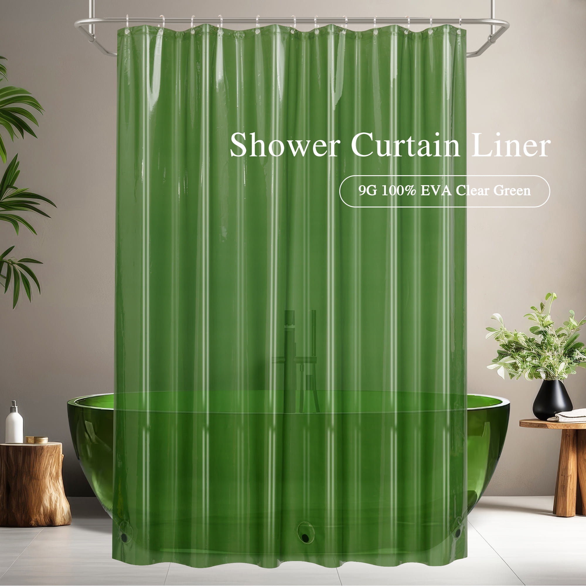 Inosoo Green Clear Shower Curtain Liner, 100% EVA Soft & Heavy Duty ...