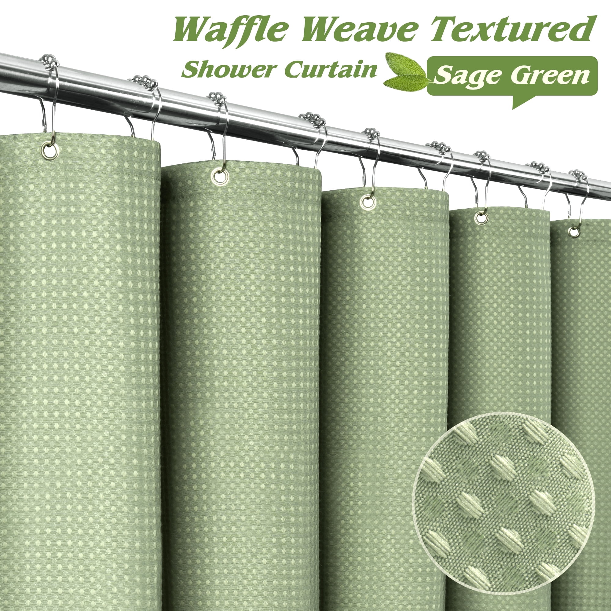 Inosoo Sage Green Waffle Textured Shower Curtain, 72"x72" Heavy Duty ...