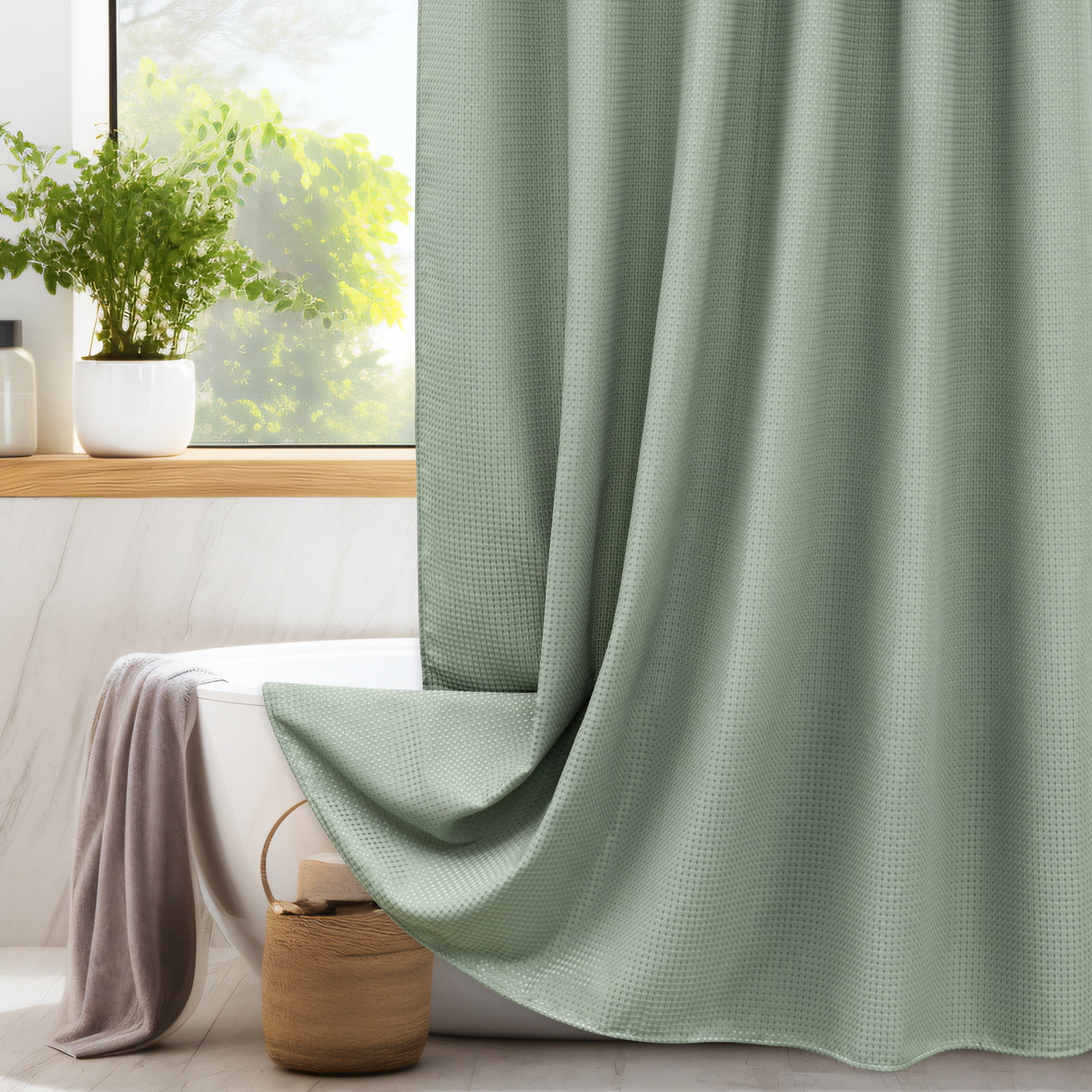 Inosoo Green Waffle Textured Shower Curtain, 72"x72" Heavy Duty Fabric ...