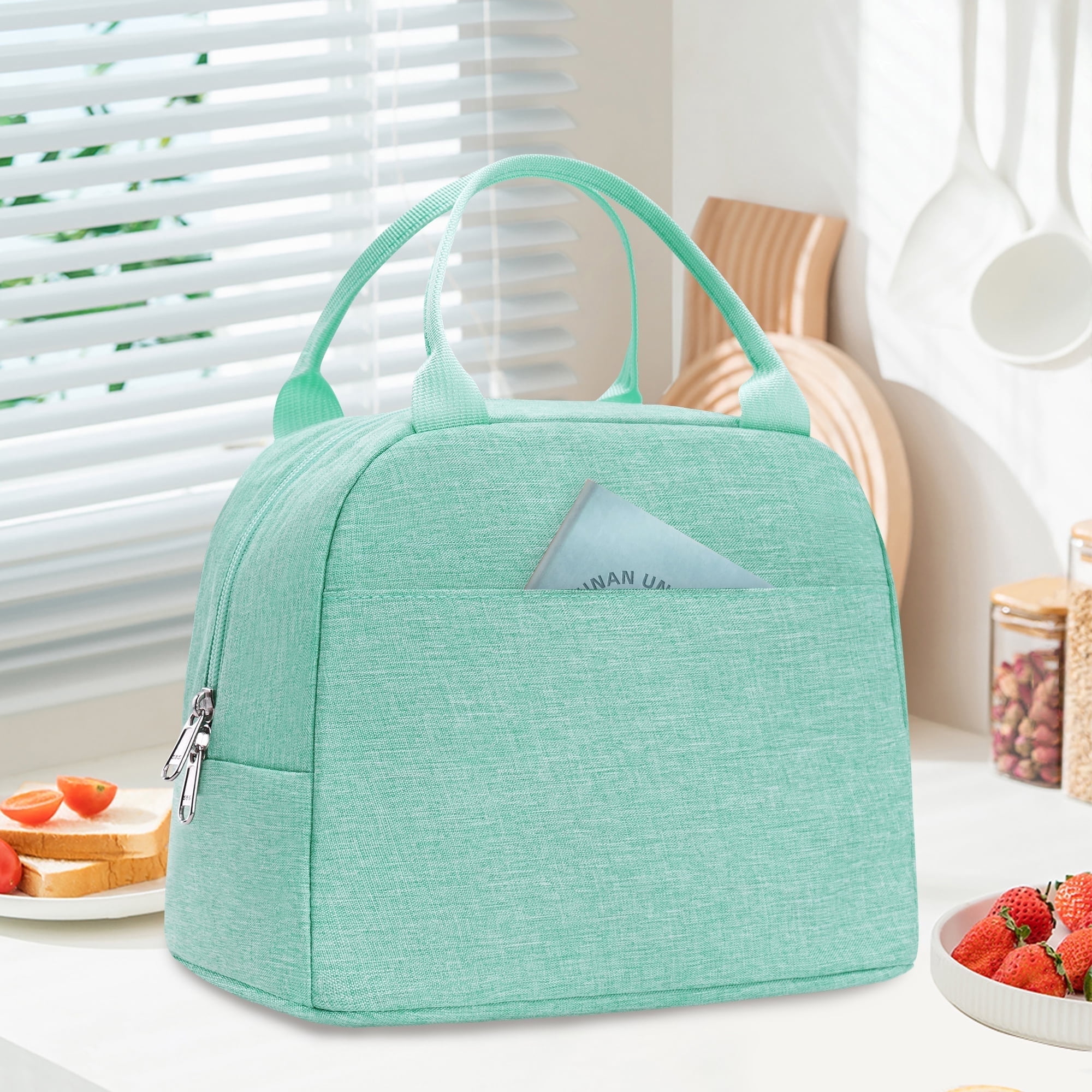 "Inosoo Green Lunch Bag for Women, Insulated Canvas Tote, Leakproof, 9. ...