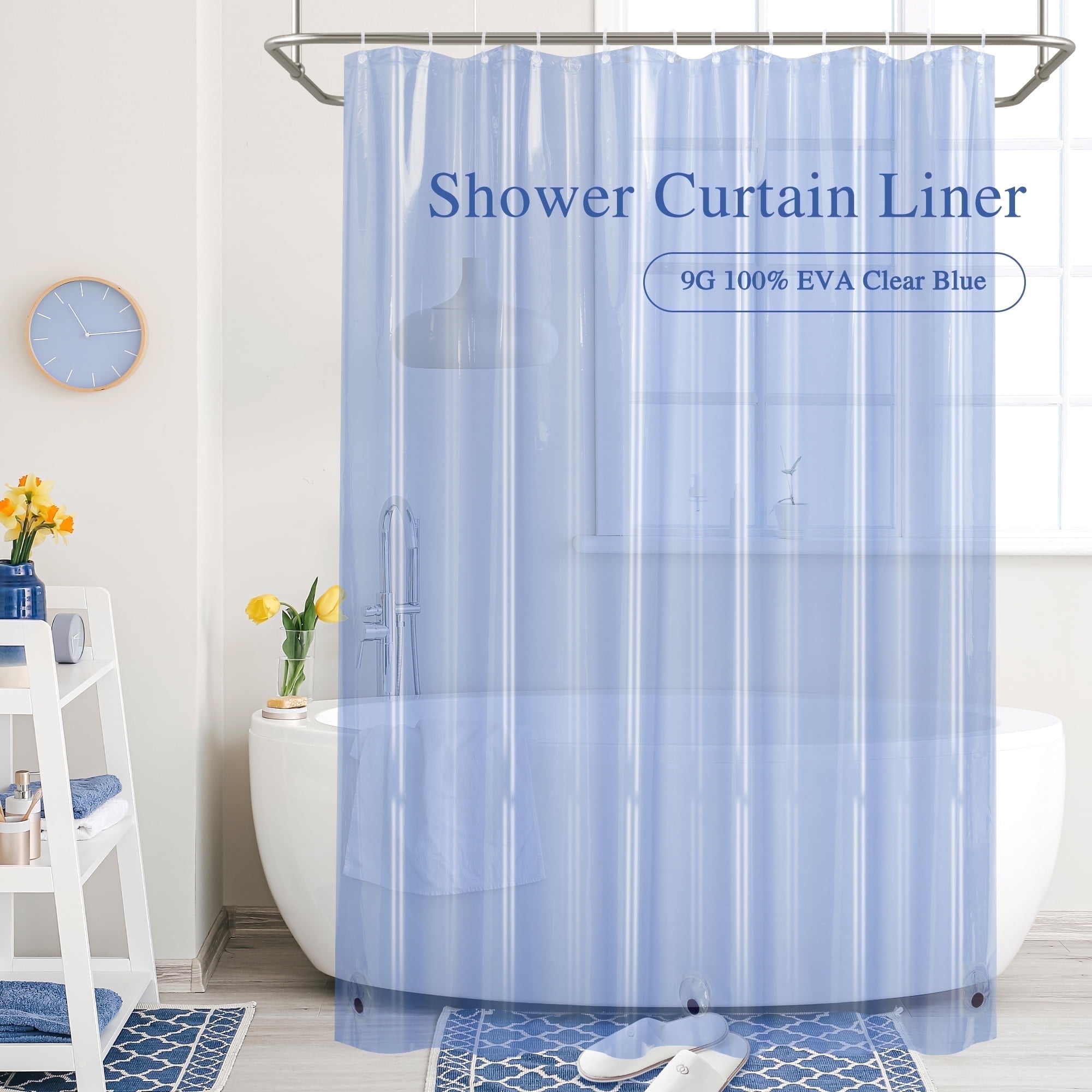 "Inosoo 100% EVA Clear Blue Shower Curtain Liner, Heavy Duty ...
