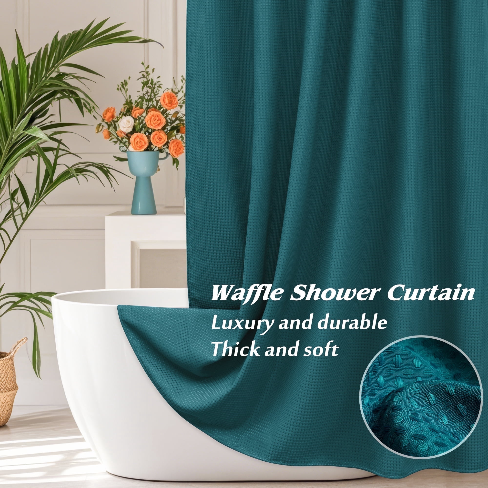 Inosoo Heavy Duty Waffle Weave Shower Curtain, Weighted Cloth Curtain ...