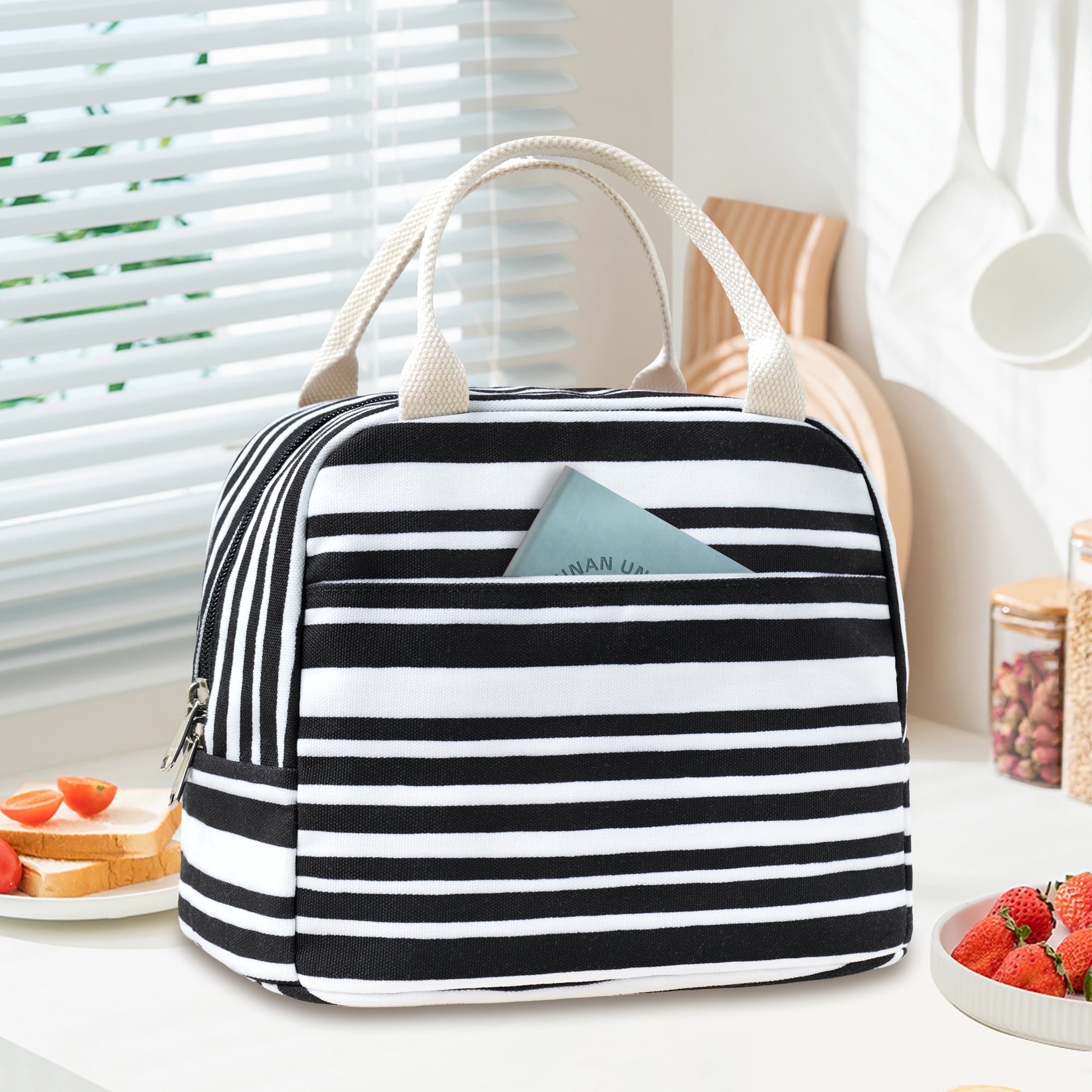 Inosoo Insulated Lunch Bag, Leak-Proof Canvas Design, Black and White ...