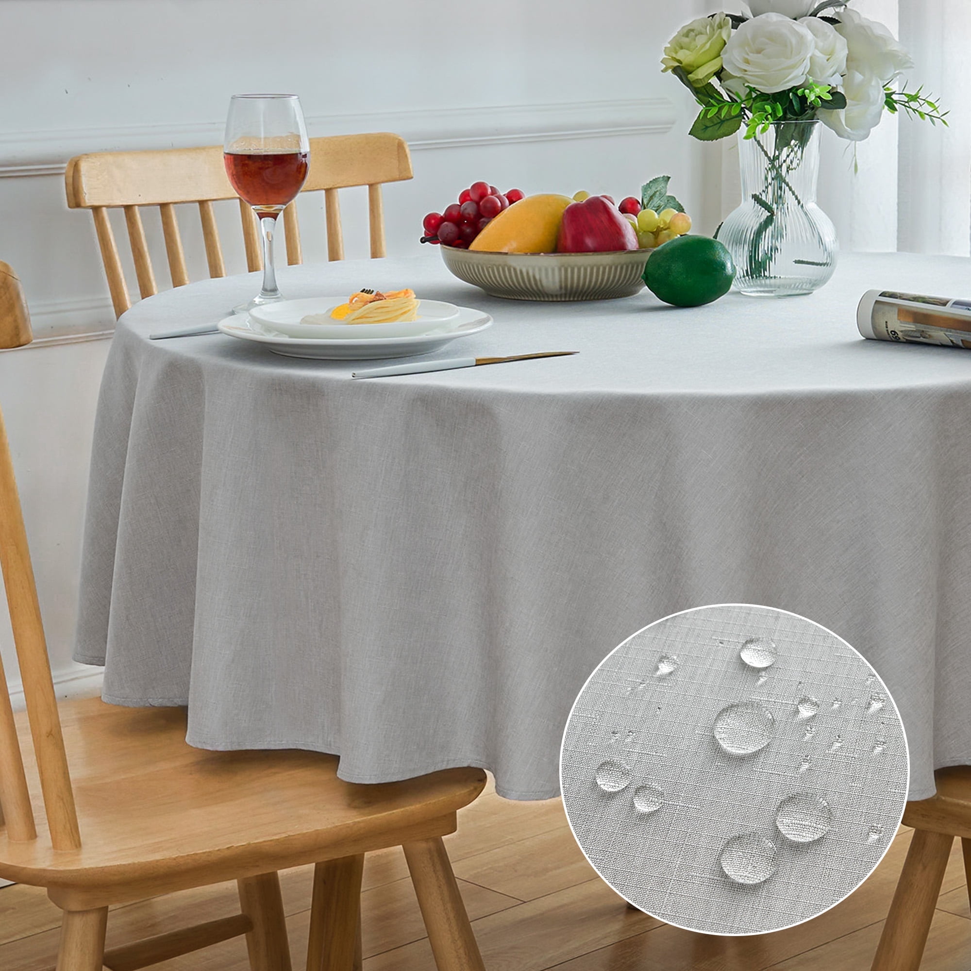 Inosoo Faux Linen Round Tablecloth, 70 Inch Decorative Textured Fabric ...