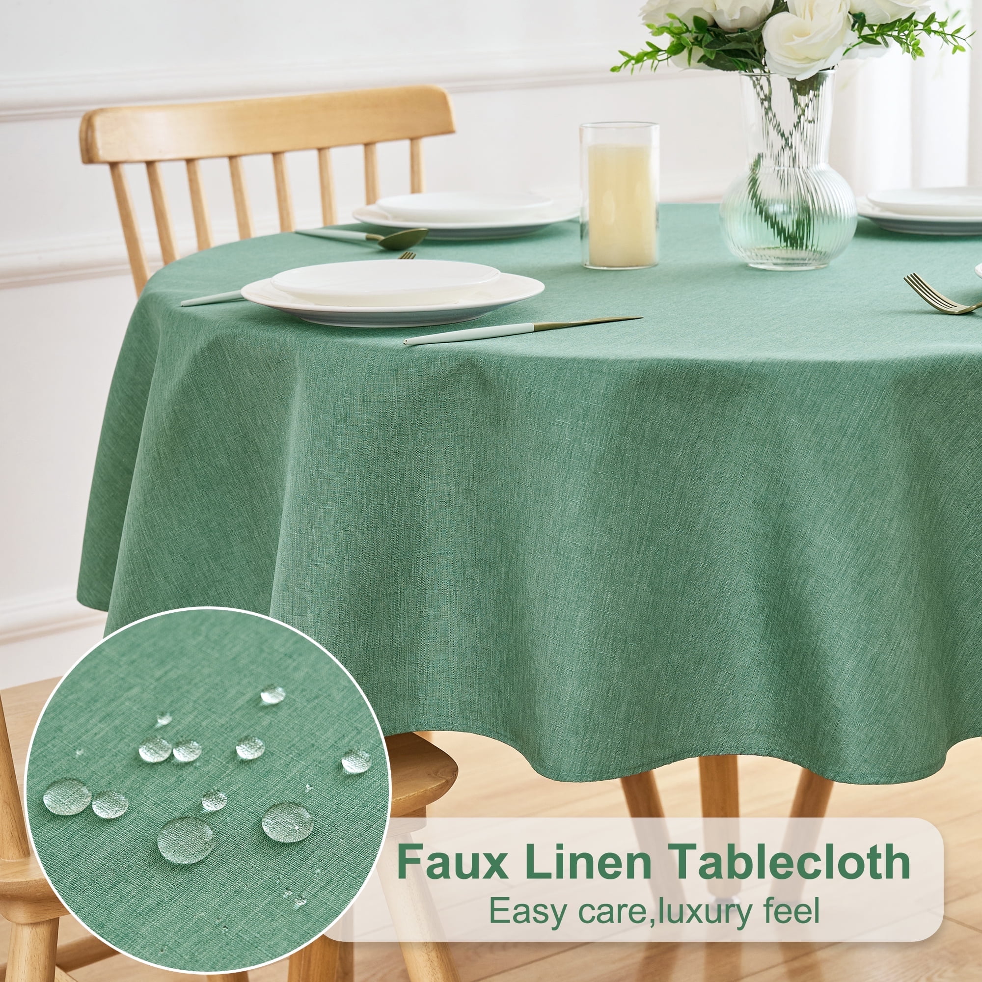 Inosoo Linen Texured 60 Inch Round Tablecloth, WaterProof Table Cloth ...