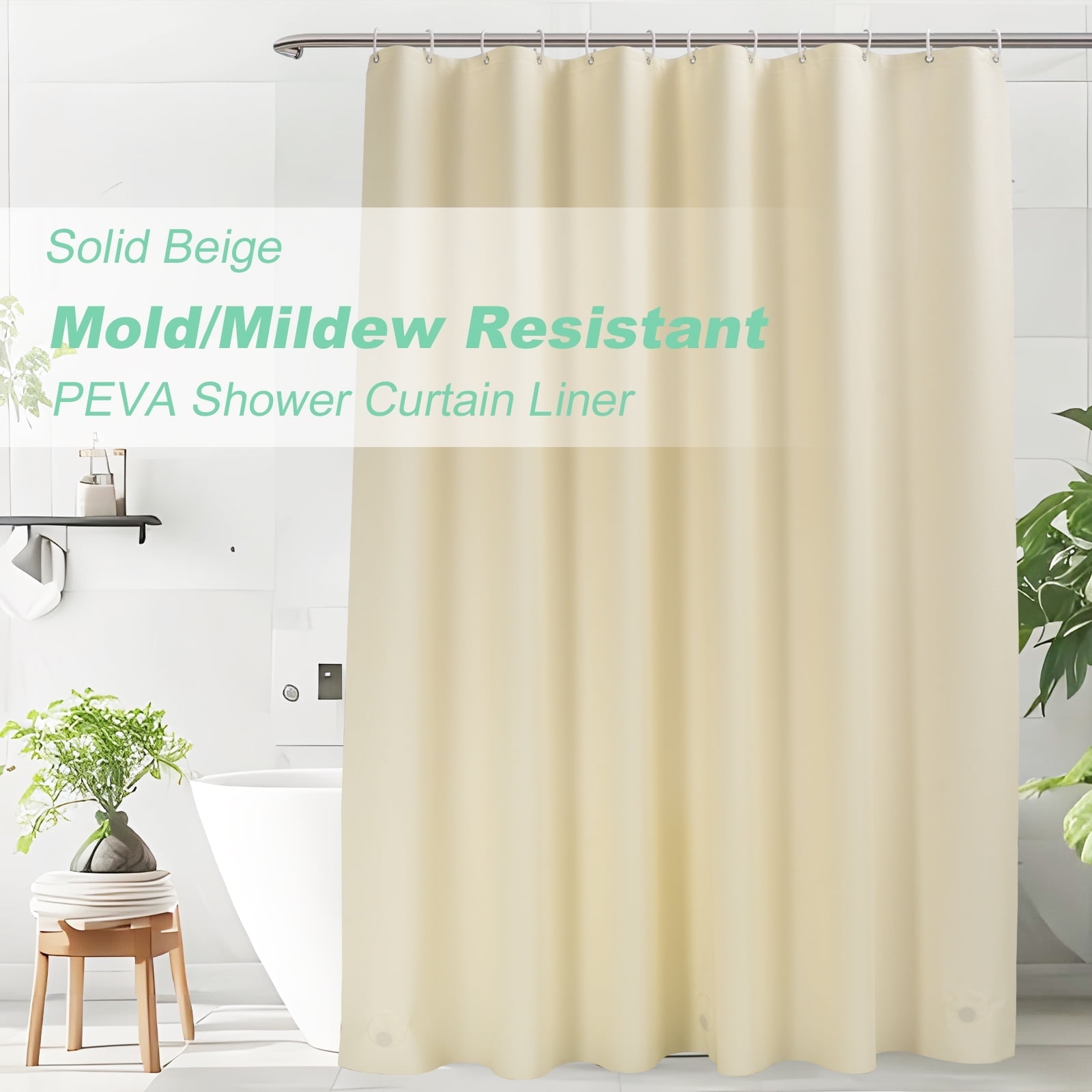 Inosoo Solid Beige PEVA Plastic Shower Curtain Liner, 72"x84" Extra ...