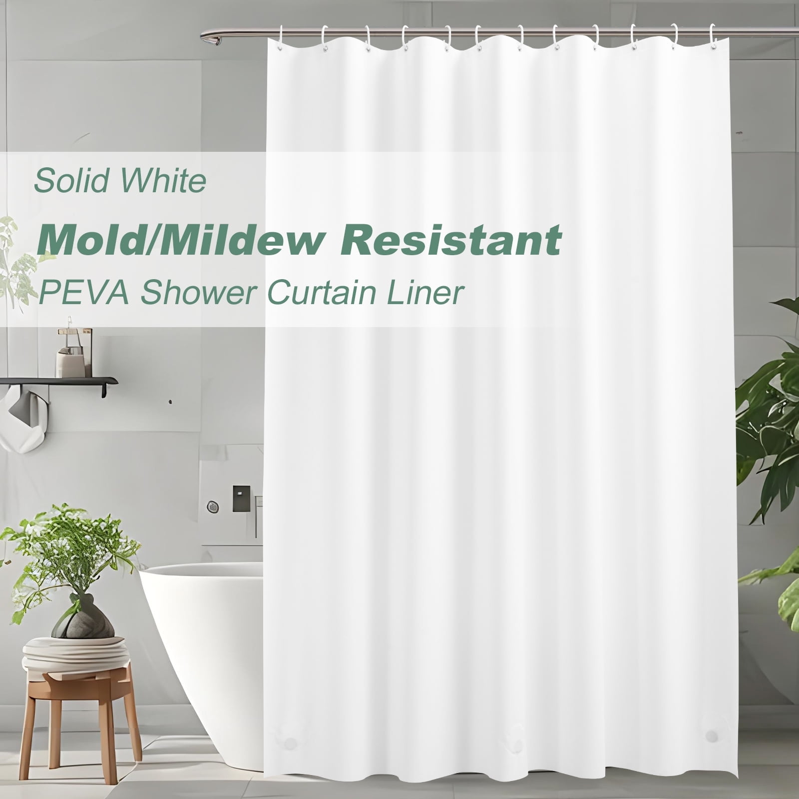 Inosoo Solid White Peva 72x 72 Shower Curtain Liner Heavy Duty