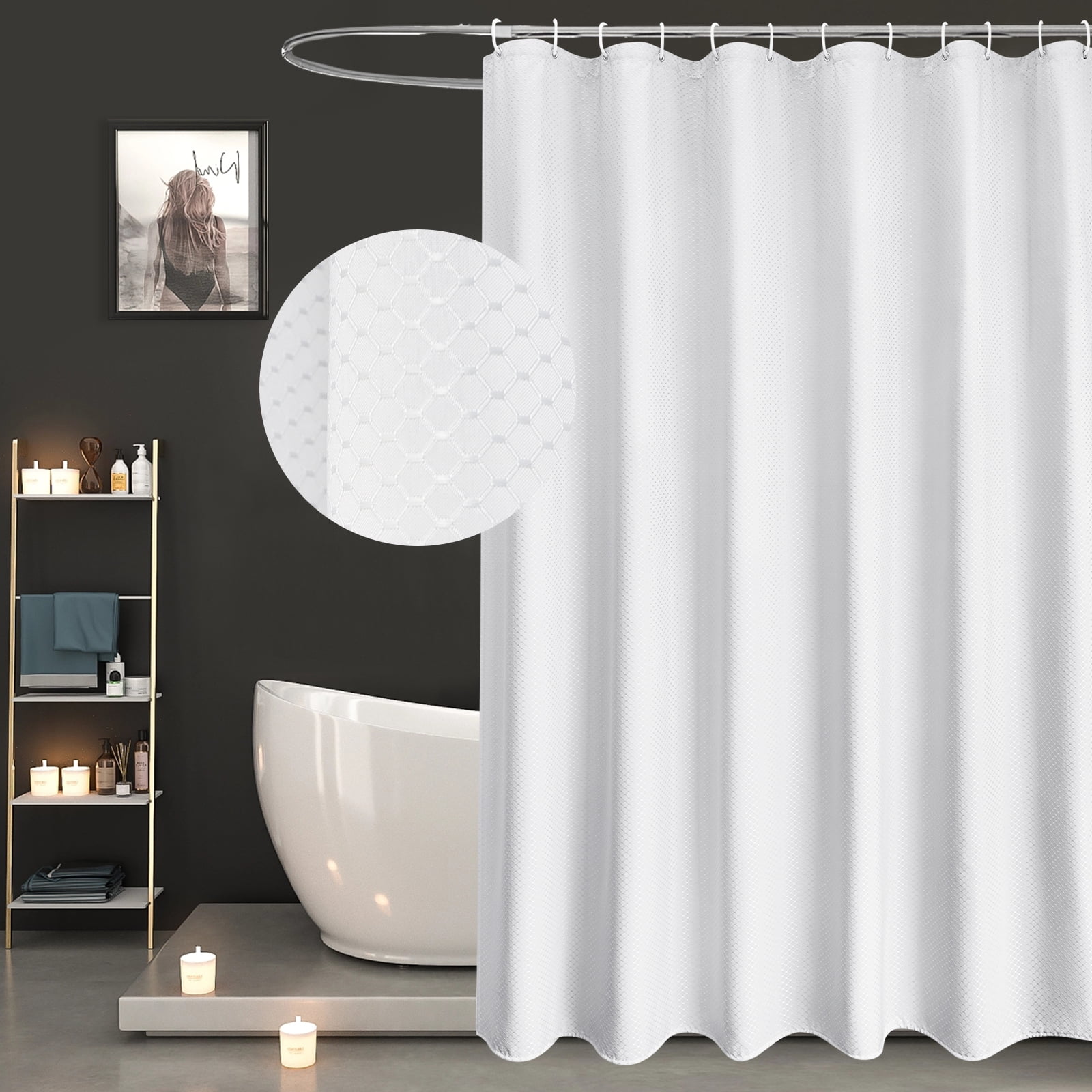 Inosoo White Waffle Shower Curtain, 72"Wx 78"H Extra Long Luxury Hotel ...