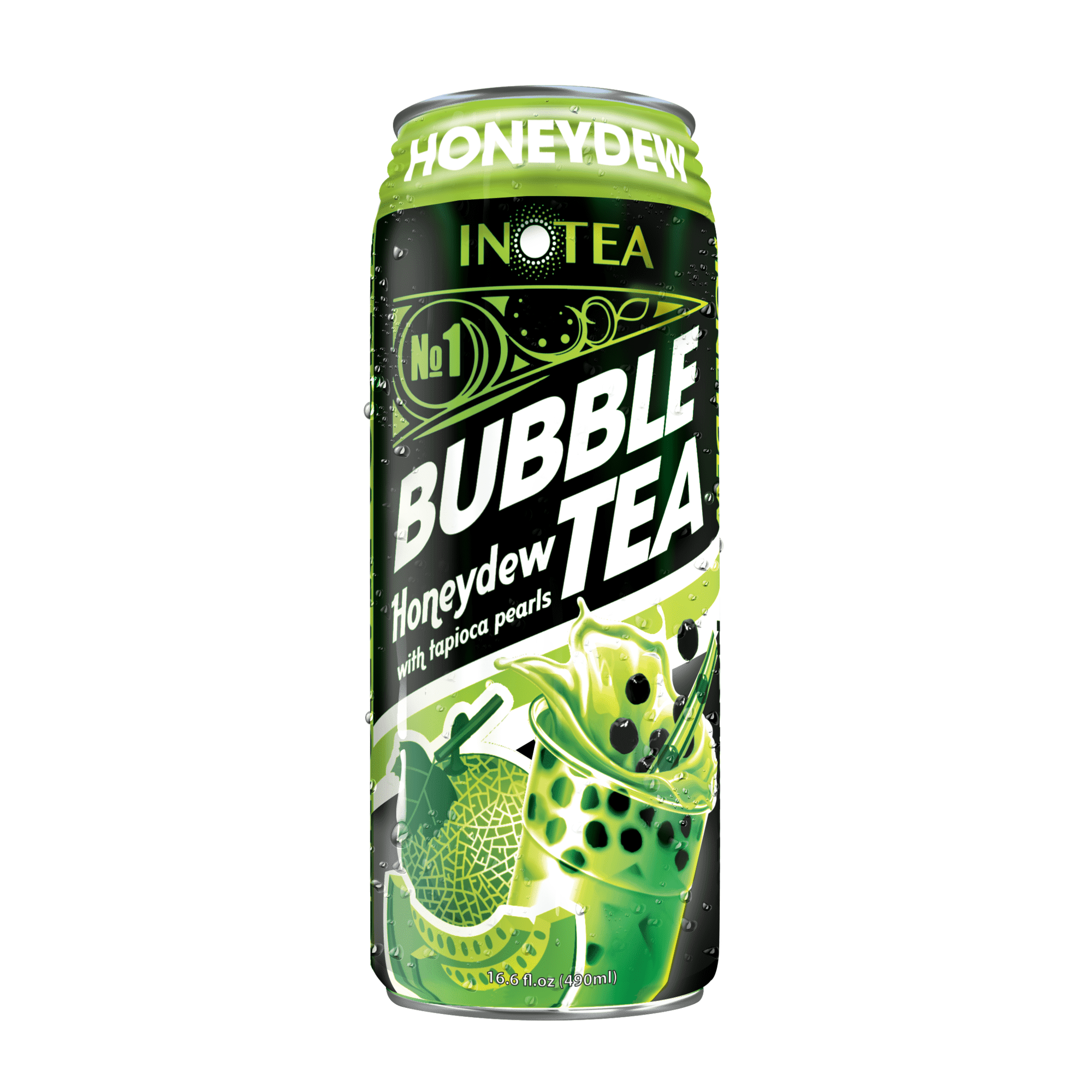 INOTEA Honeydew Bubble Tea 16.6 oz Can 12 Pack with Boba Pearls Ready ...