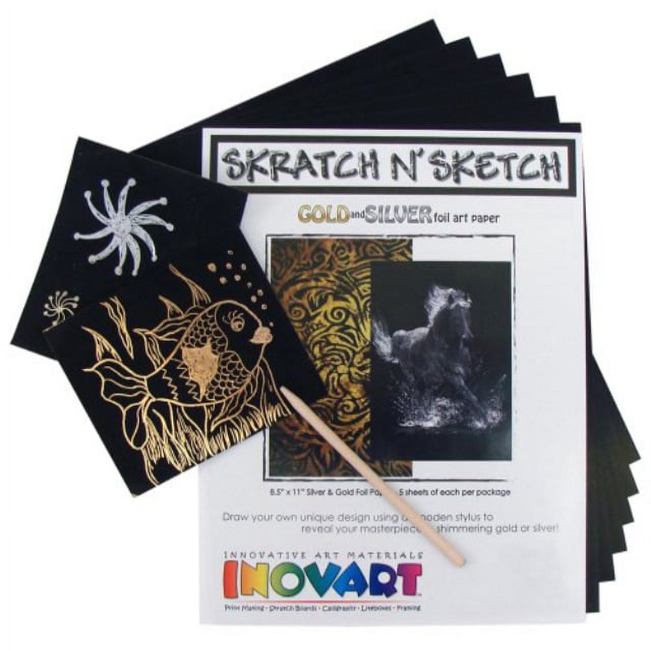Inovart Skratch N' Sketch Scratch Foil Paper - Gold and Silver, Pkg of ...