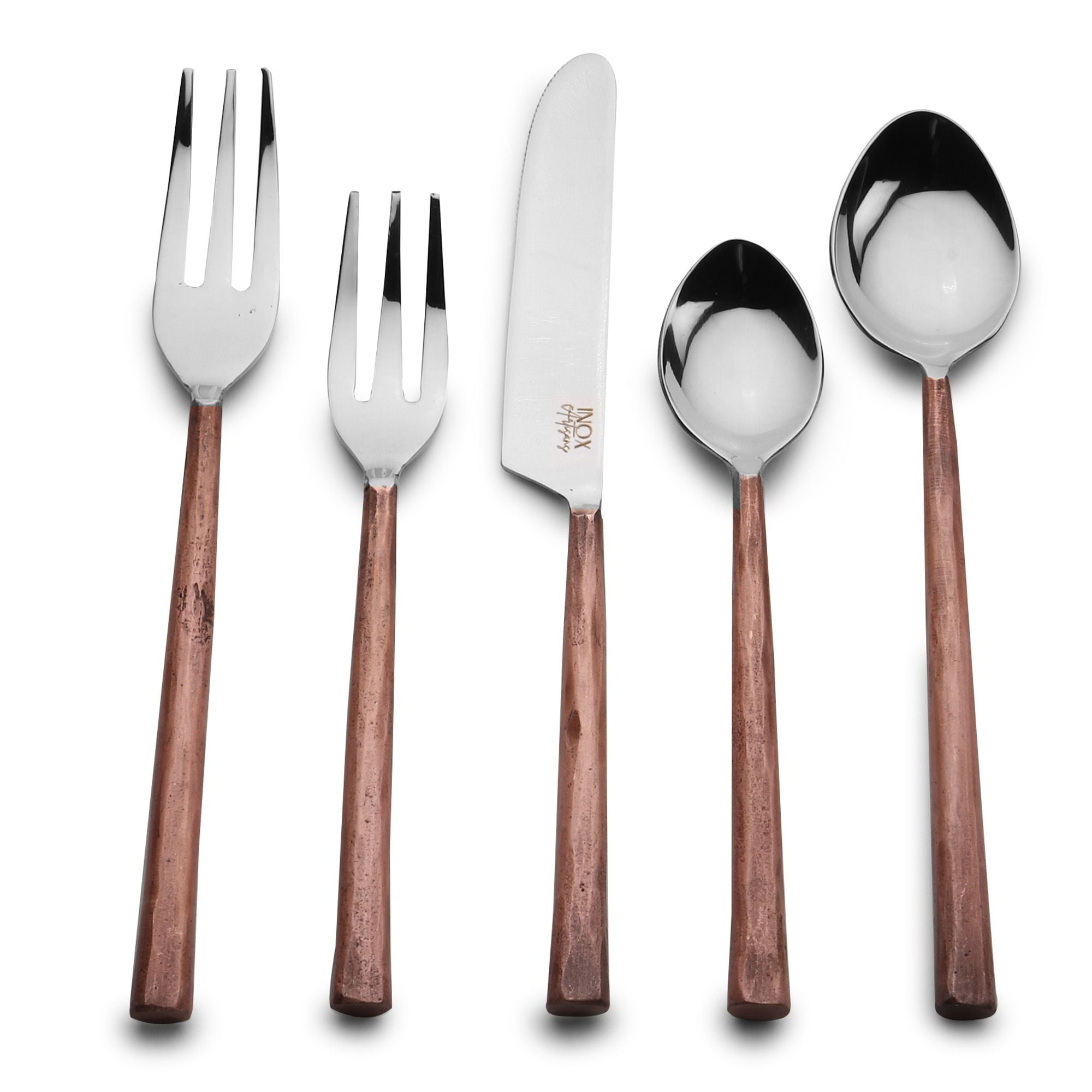 Inox Artisans Copper Antique Sundance Design 5-Piece Metal Silverware ...