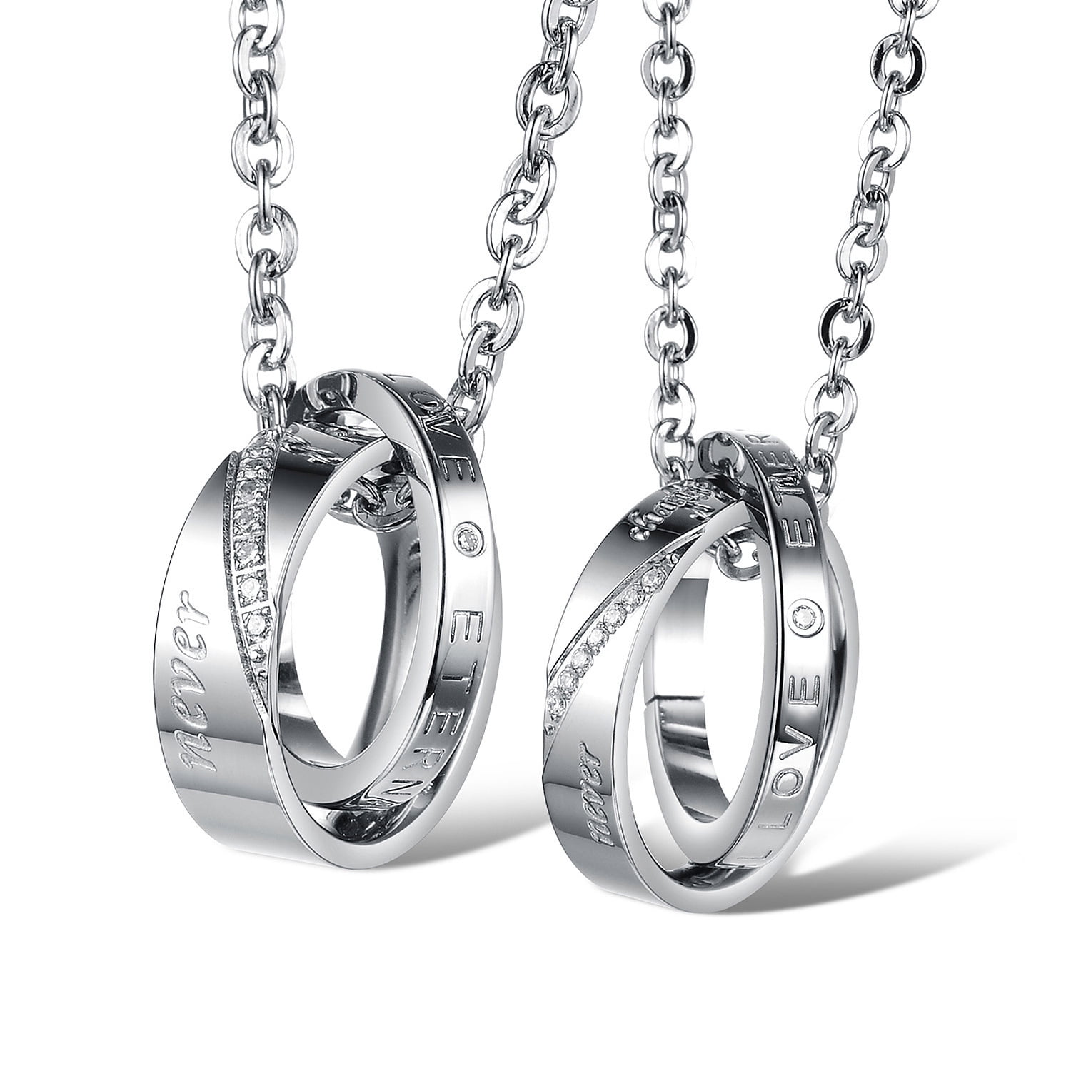 Inpasne His Hers Couples Engraved Double Ring Pendant Necklace ...