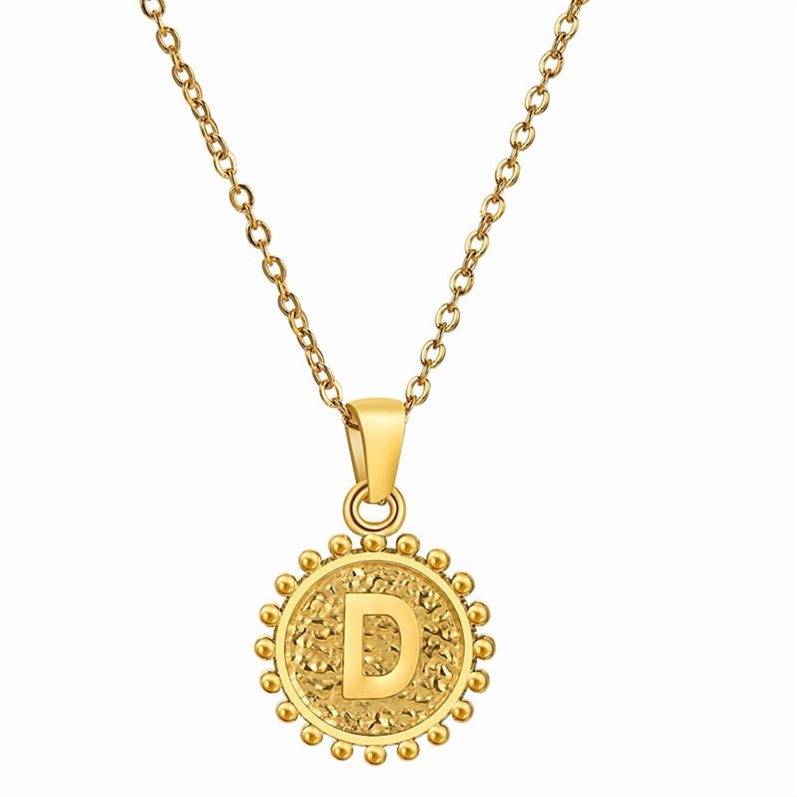 Inpasne Initial D Necklace For Women 18K Gold Plated Round Letter ...