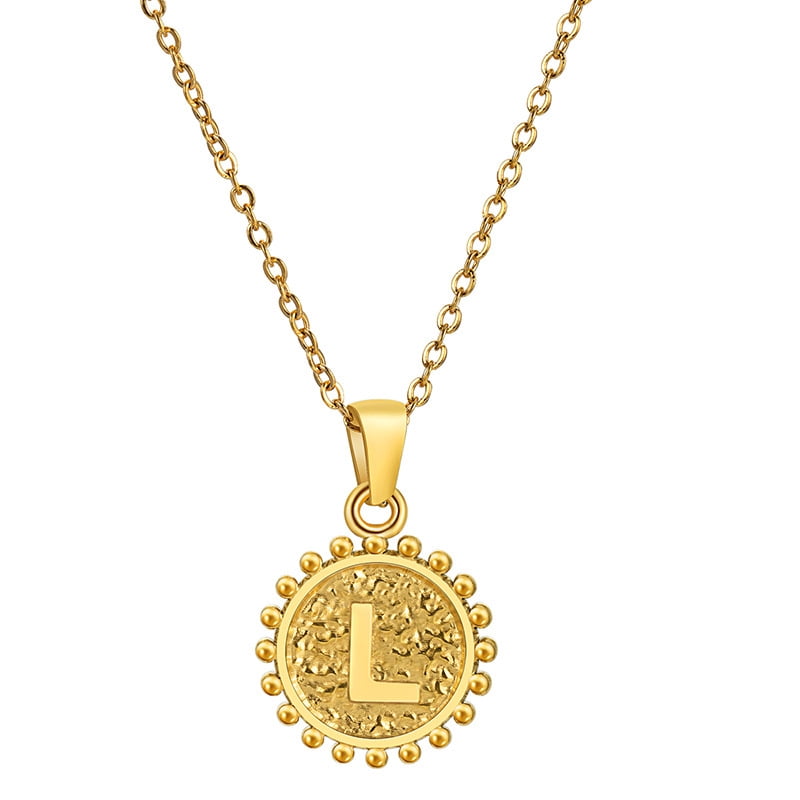 Inpasne Initial L Necklace For Women 18K Gold Plated Round Letter ...