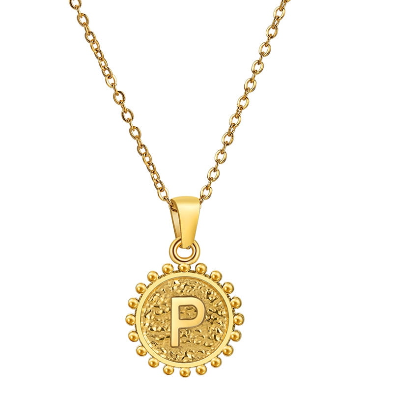 Inpasne Initial P Necklace For Women 18K Gold Plated Round Letter ...
