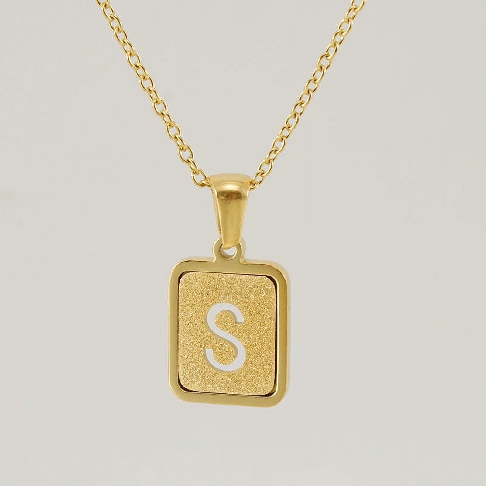 Inpasne Initial S Necklace For Women 18K Gold Plated Square Letter ...