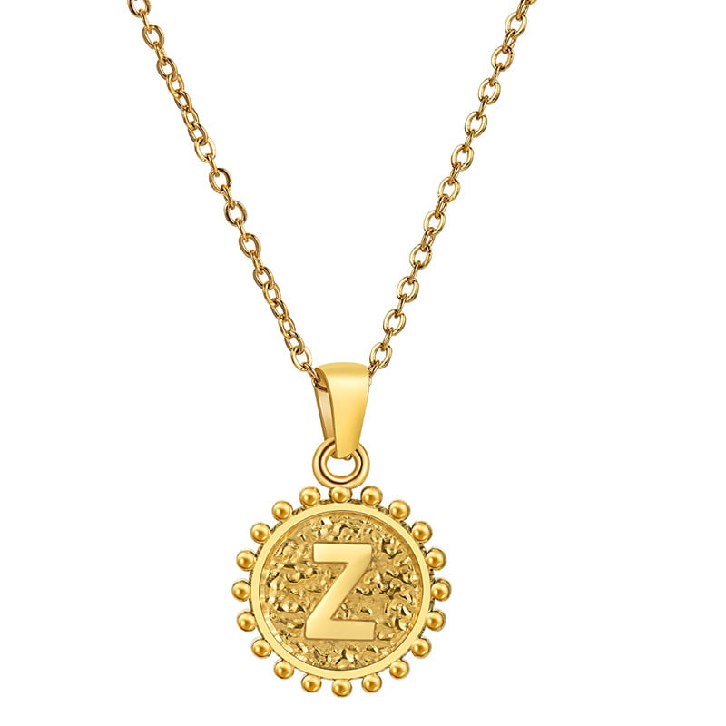 Inpasne Initial Z Necklace For Women 18K Gold Plated Round Letter ...