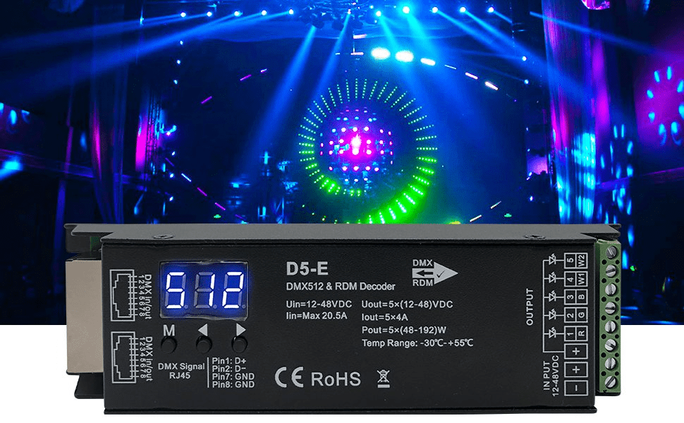 Input 12V-48VDC, 5-channel DMX512 decoder with RDM digital display ...