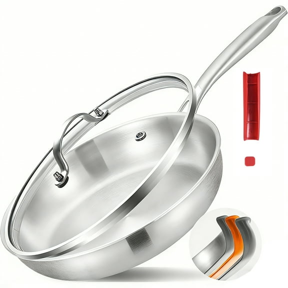 14-Inch Tri-Ply Stainless Steel Frying Pan with Lid & Detachable Handle ...