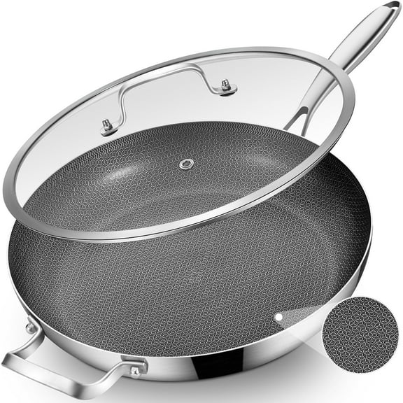 HexClad 8-inch Hybrid Stainless Steel Nonstick Frying Pan with Tempered ...