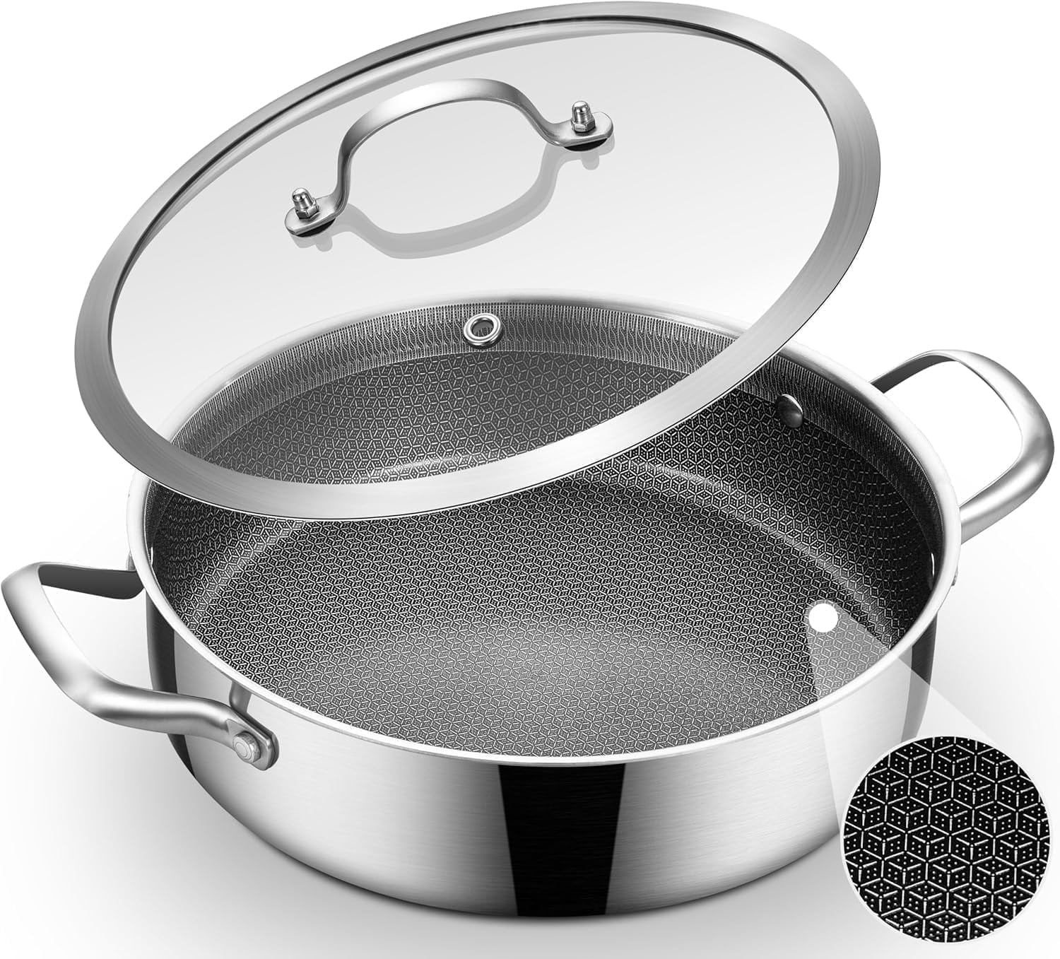 Inqibee 5 QT Hybrid Tri-Ply Stainless Steel Sauté Pan with Lid ...