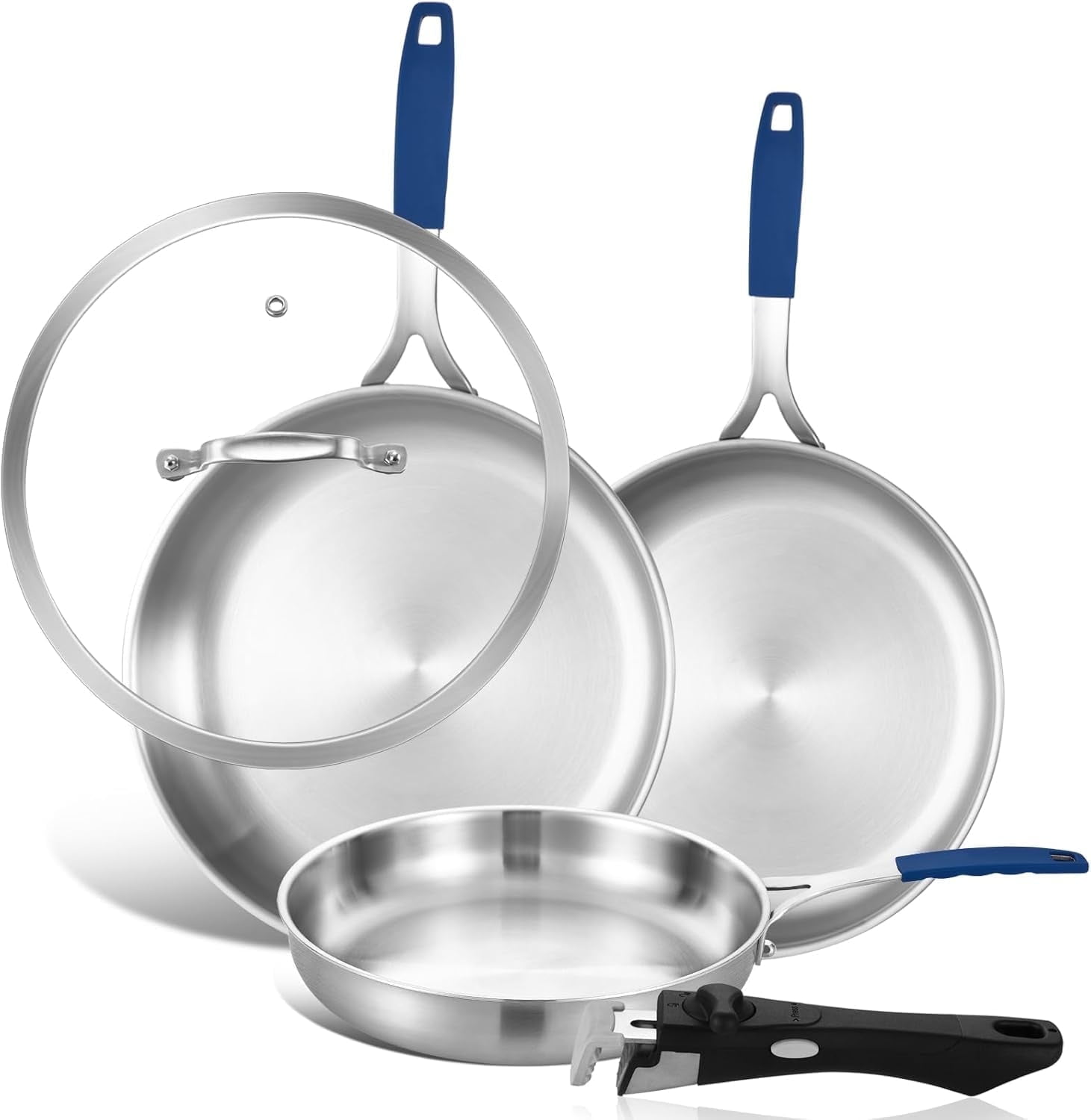 Inqibee 8.5-10-12 Inch Tri-Ply Stainless Steel Frying Pan set of 3 with ...