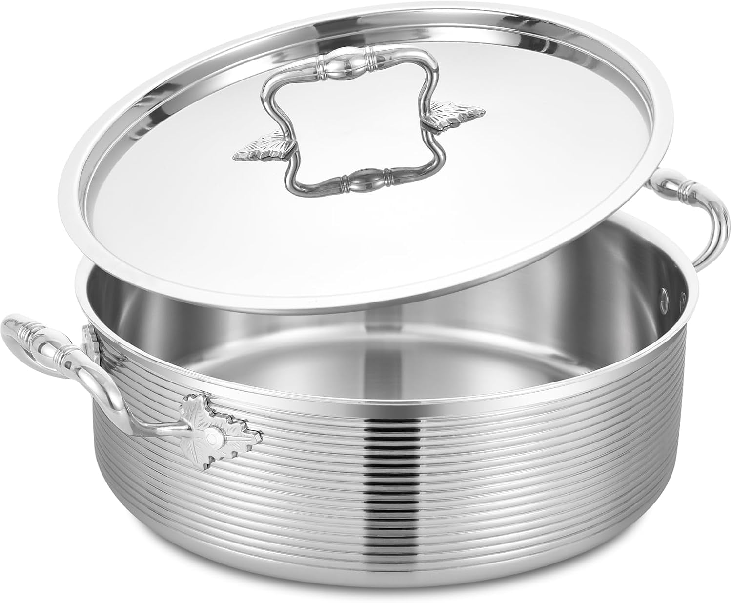 Inqibee Tri-Ply Stainless 5.5 QT Sauté Pan with Steel Lid, 12 Inch ...
