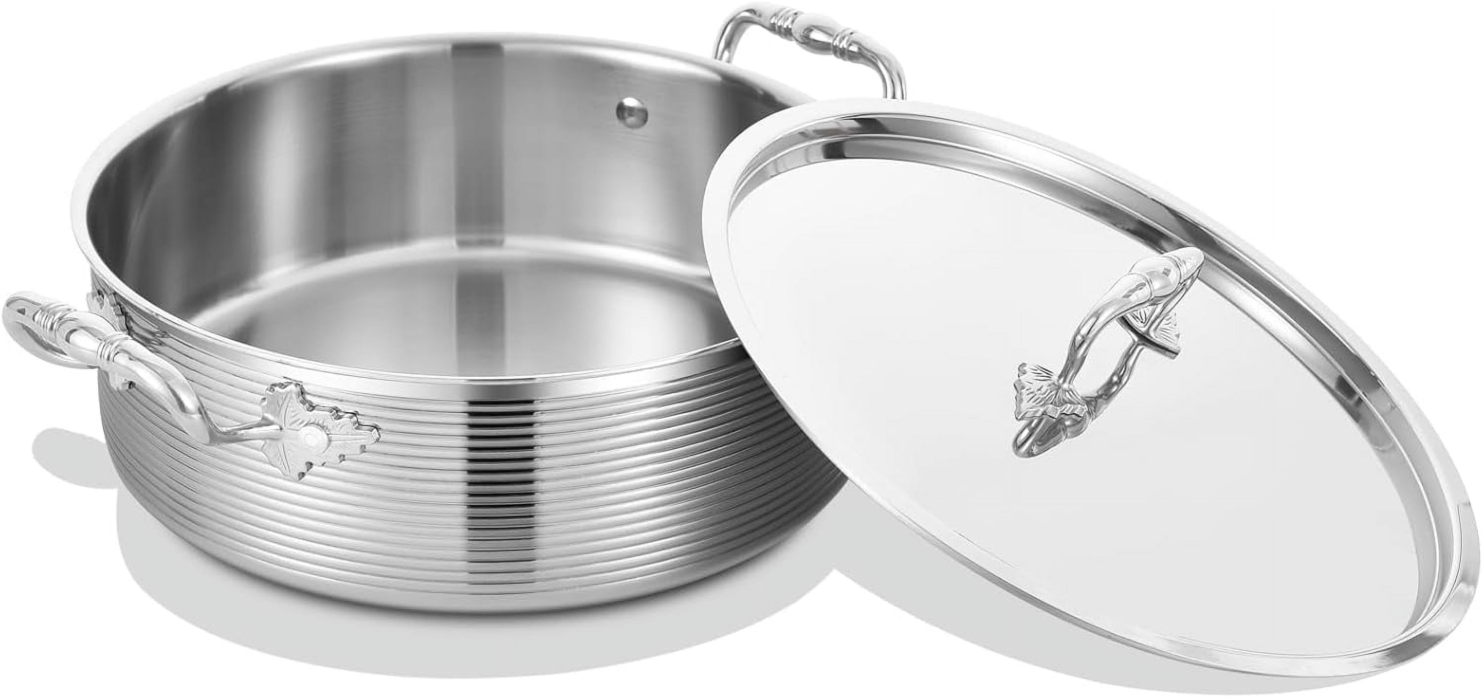 Inqibee Tri-Ply Stainless 8 QT Sauté Pan with Steel Lid, 13 Inch ...