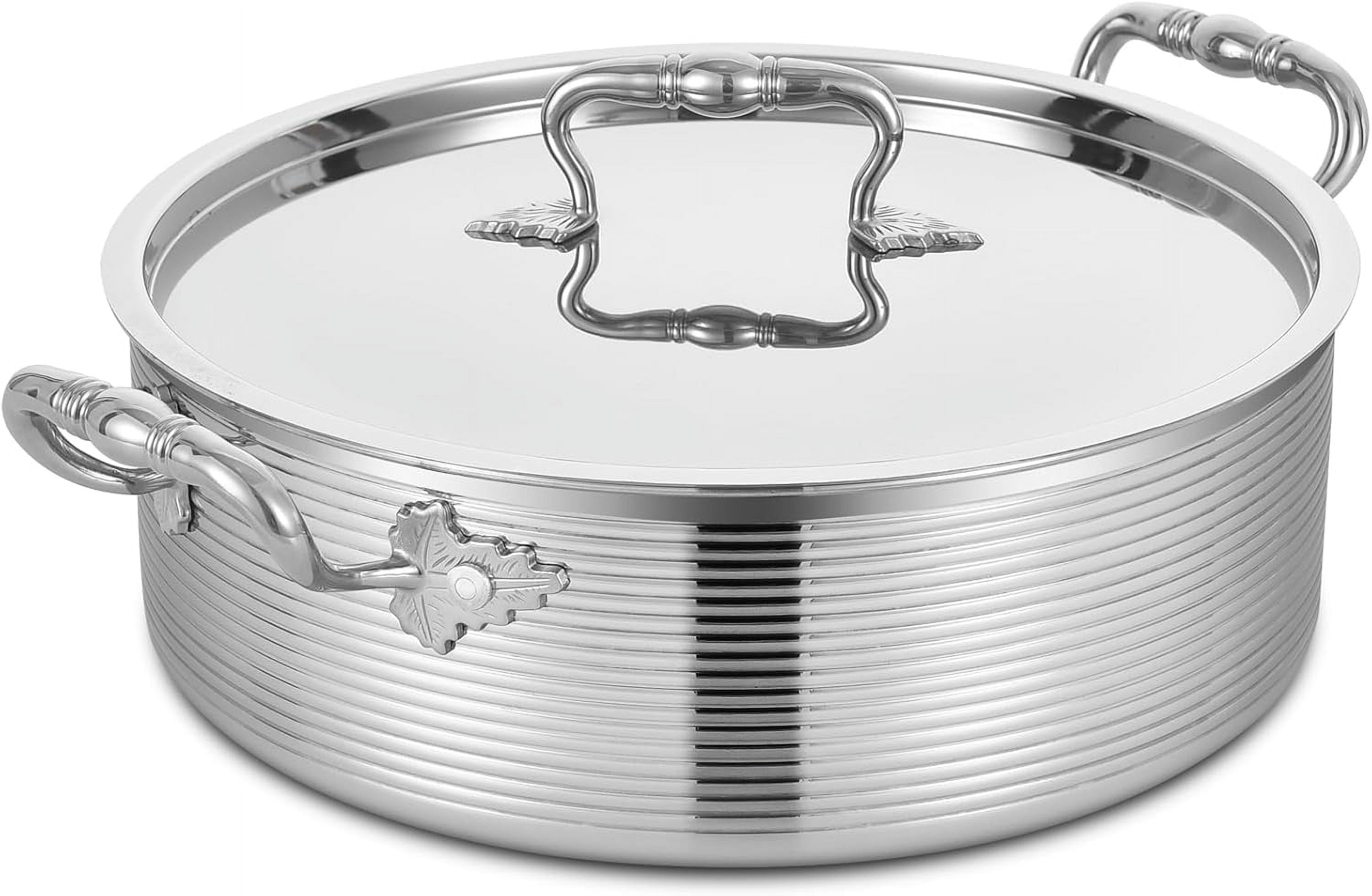 Inqibee Tri-Ply Stainless 8 QT Sauté Pan with Steel Lid, 13 Inch ...