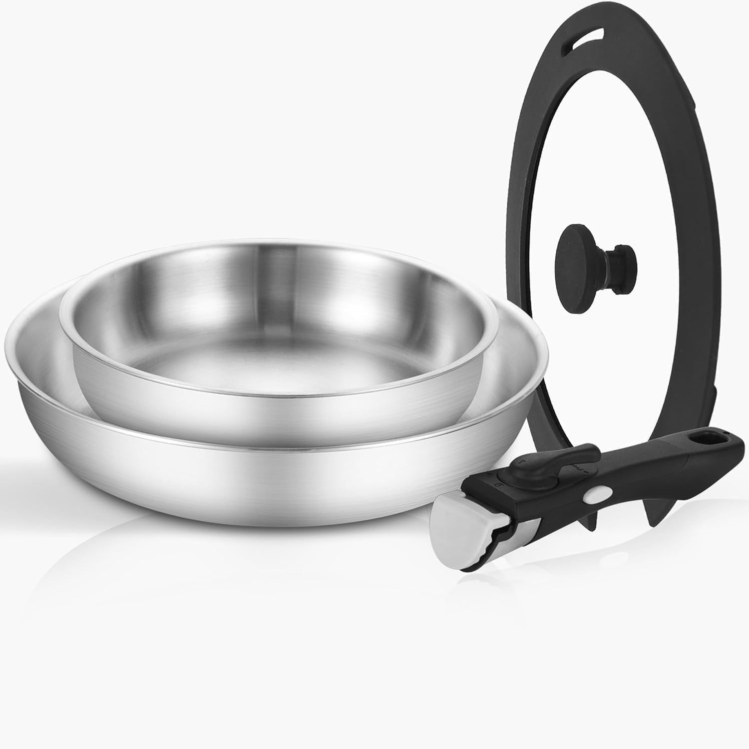 Inqibee Tri-ply Stainless Steel 8-12 inch Frying Pan Set with Lid ...