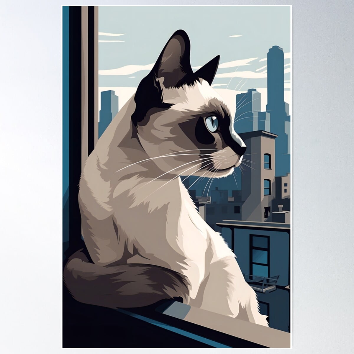 Inquisitive Siamese Cat Poster Wall Art, Modern Wall Decor For Living ...