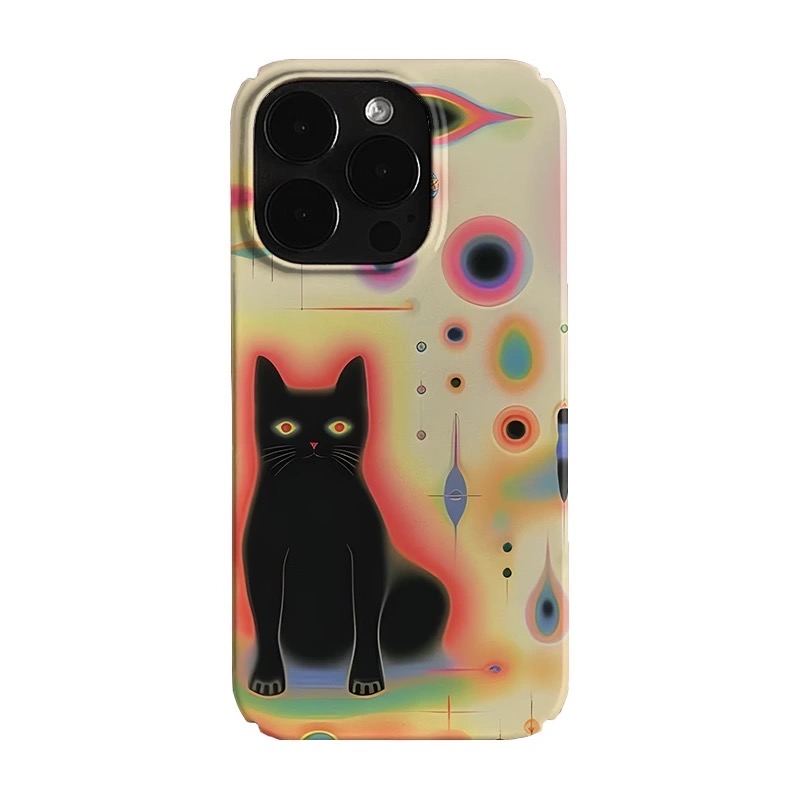 Ins Black Cat Fantasy Art Cartoon PC Case for IPhone 15 14 13 Pro Max ...