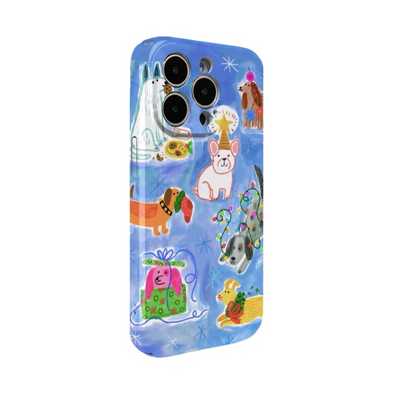 Ins Blue Watercolor Puppy Case for IPhone 15 14 13 12 Pro Max Back ...