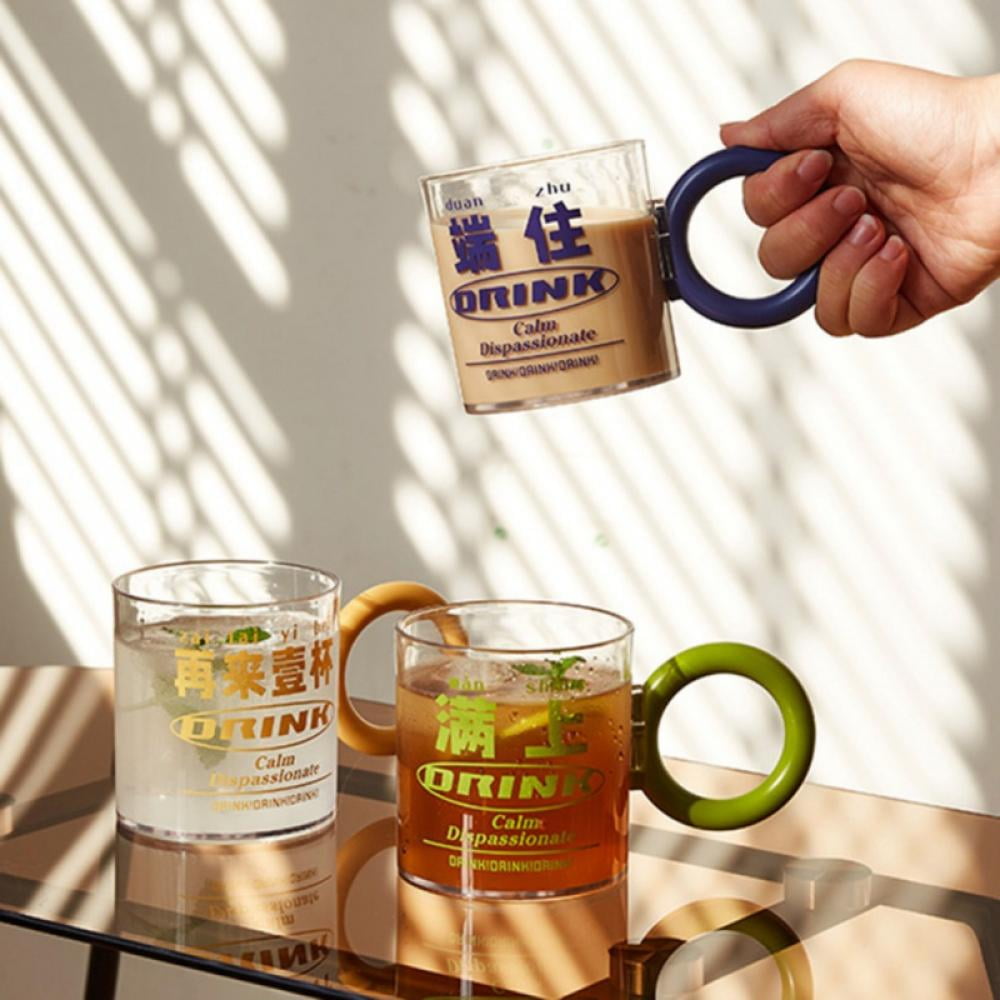 Ins Creative Print Clear Cold Drink Cup with Big Circle Handle 350ml ...