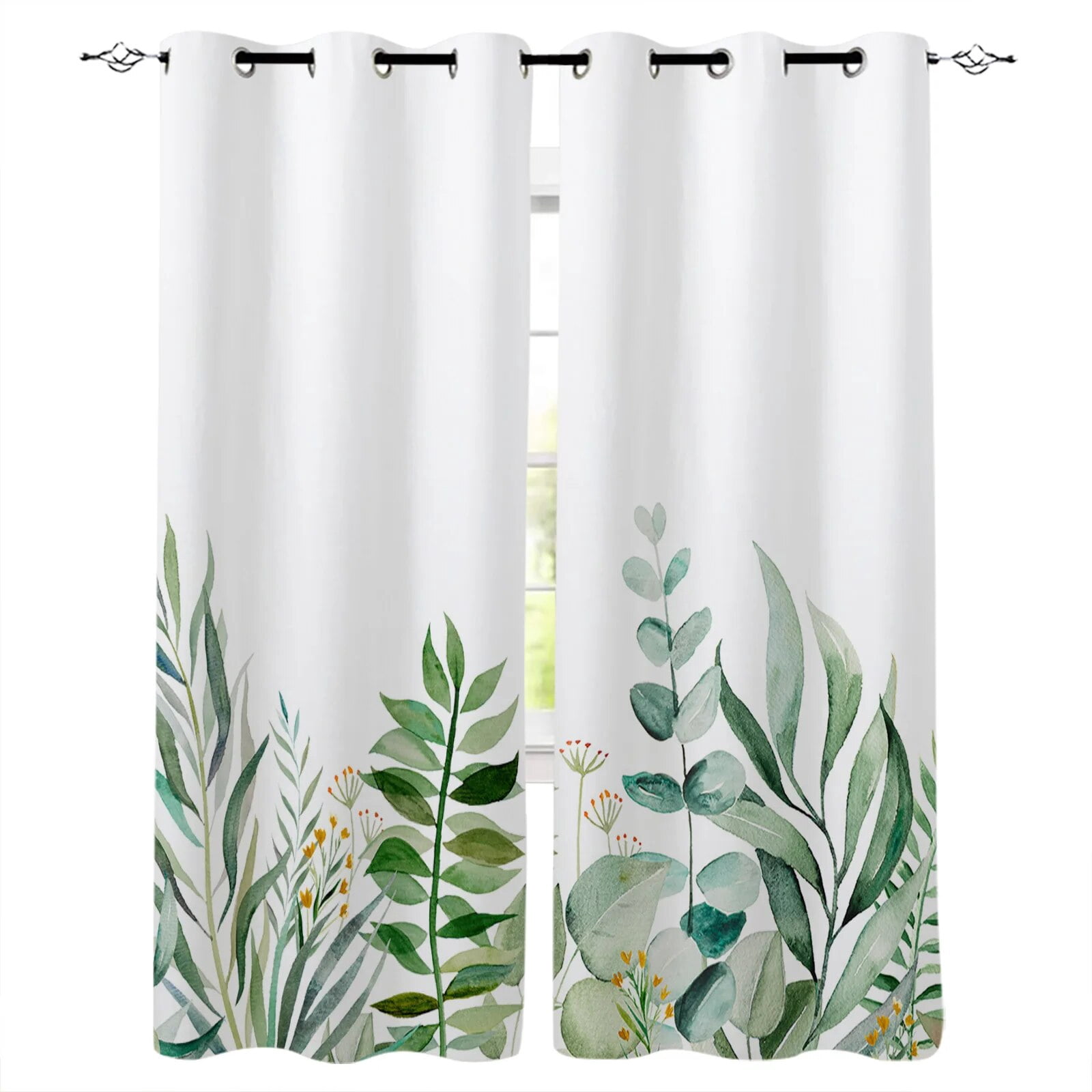 Ins Garden Plant Leaf Eucalyptus Modern Hall Curtains for Living Room ...