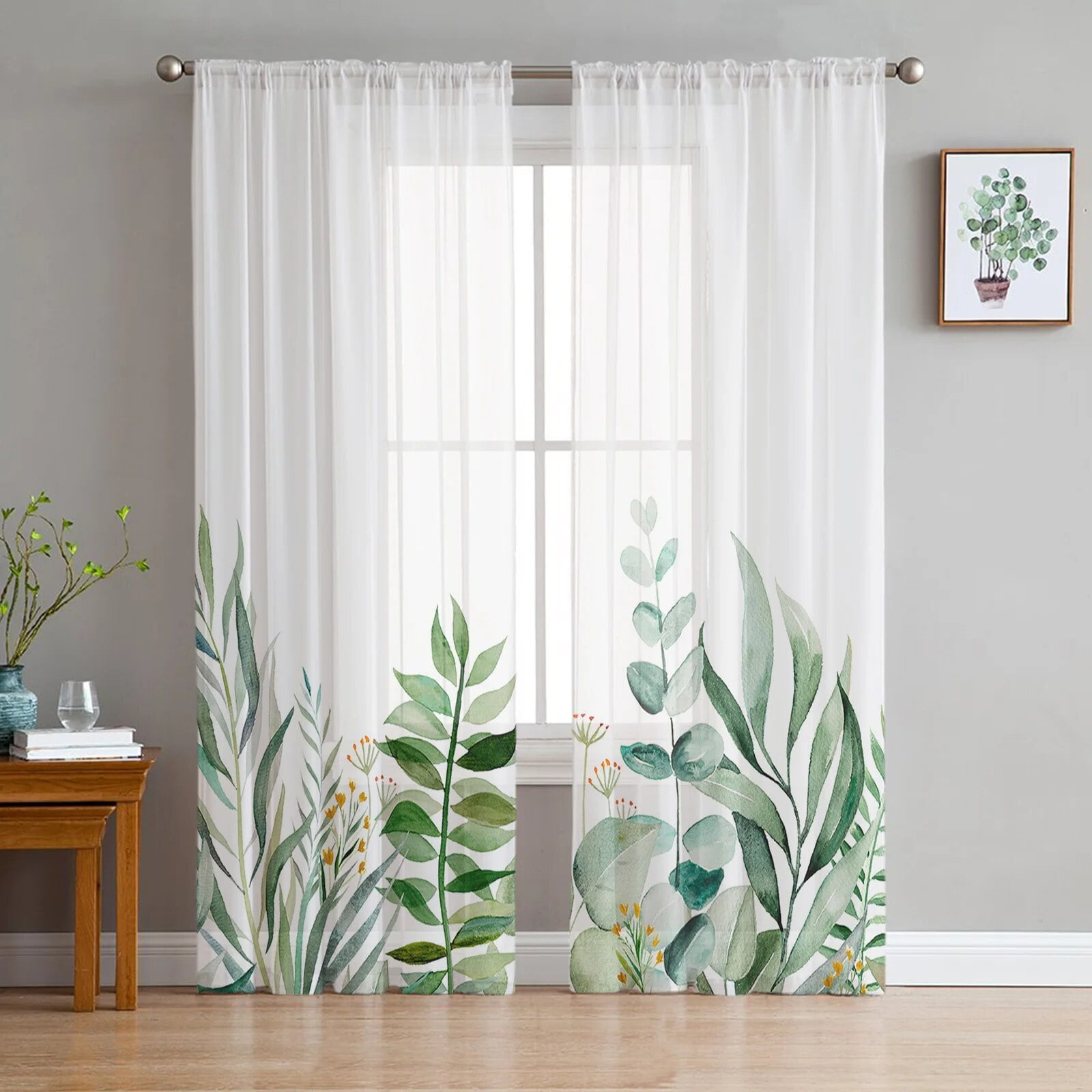 Ins Garden Plant Leaf Eucalyptus Tulle Window Treatment Sheer Curtains ...