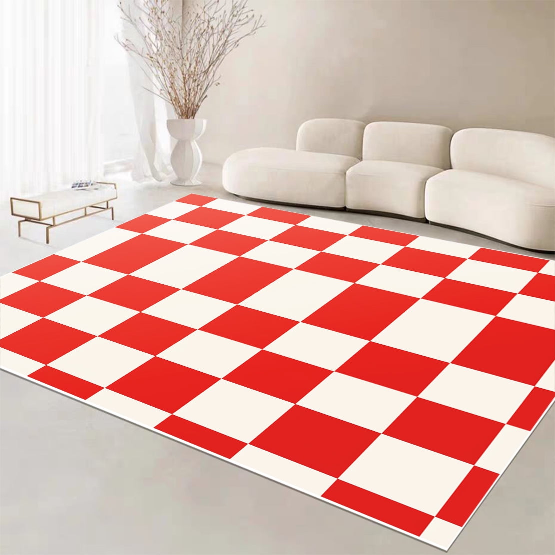 Ins Modern Plaid Living Room r Carpet Red Geometric Lounge Sofa Side ...