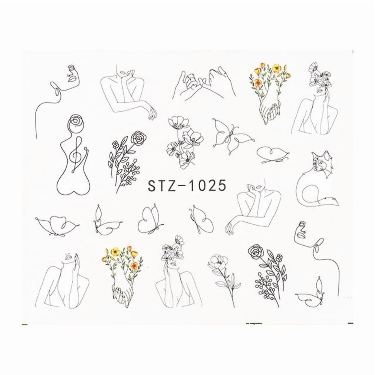 Ins Retro Face Black Line Nail Watermark Sticker French Art Nails ...