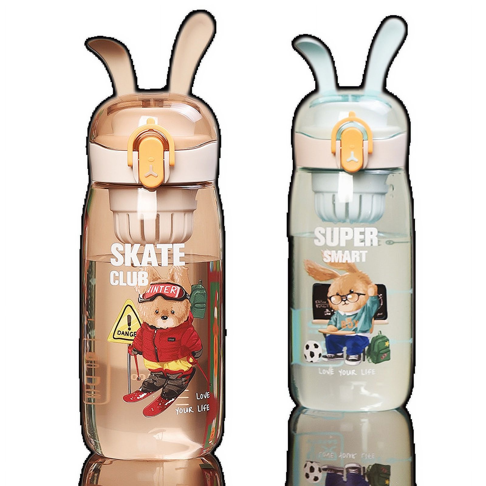 Ins Sports Cup Transparent Plastic Cup Spring Lid Water Cup Cute Children'S Shaker Cup, Blue ...