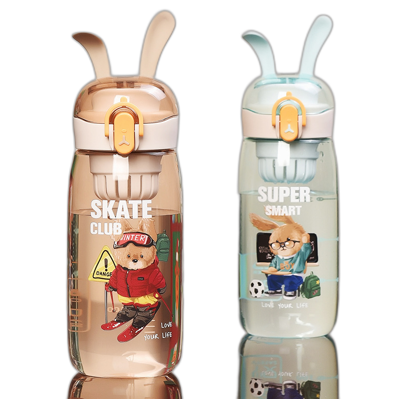 Ins Sports Cup Transparent Plastic Cup Spring Lid Water Cup Cute Children'S Shaker Cup, Pink ...