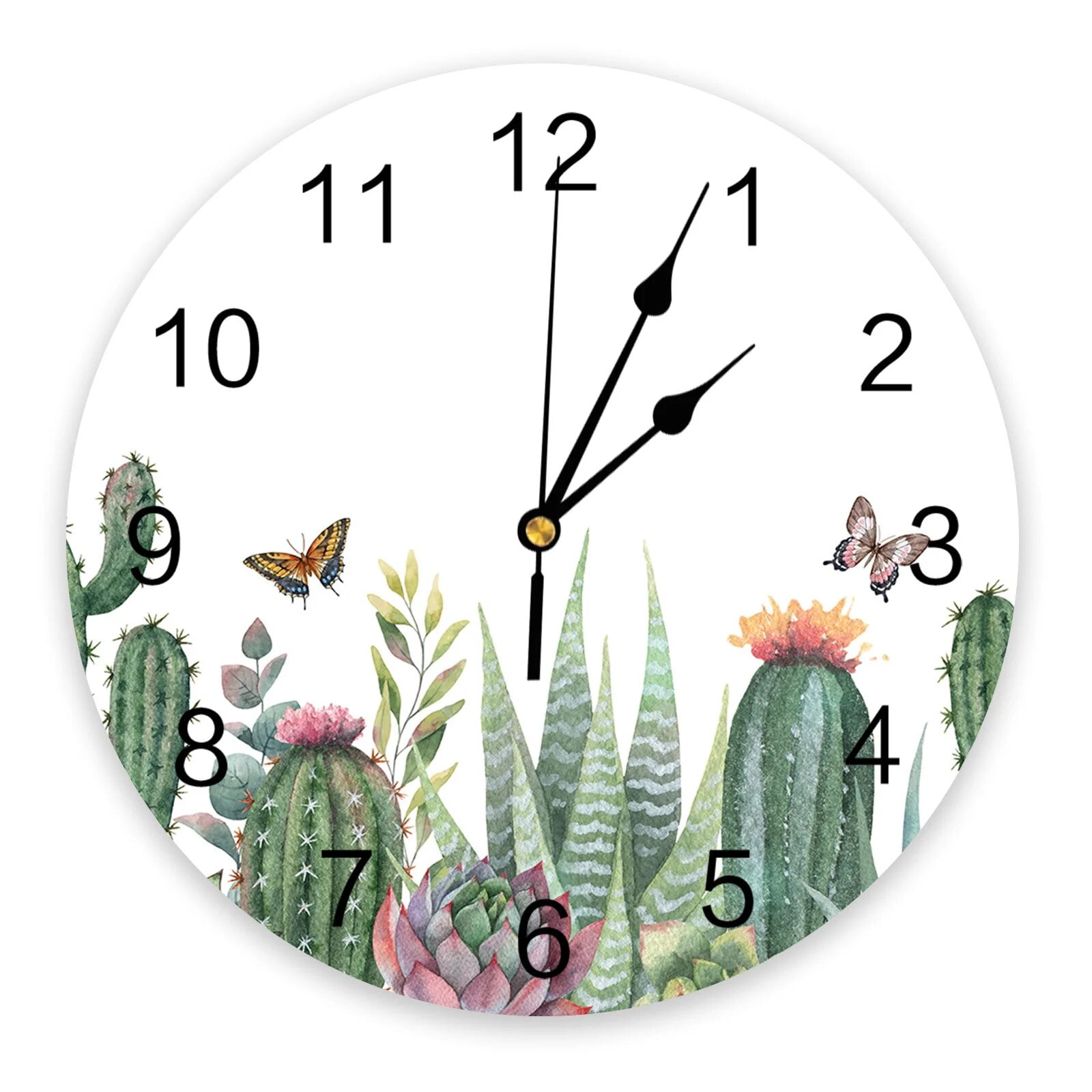 Ins Style Cactus Tropical Plants Round Wall Clock Modern Design Kitchen ...