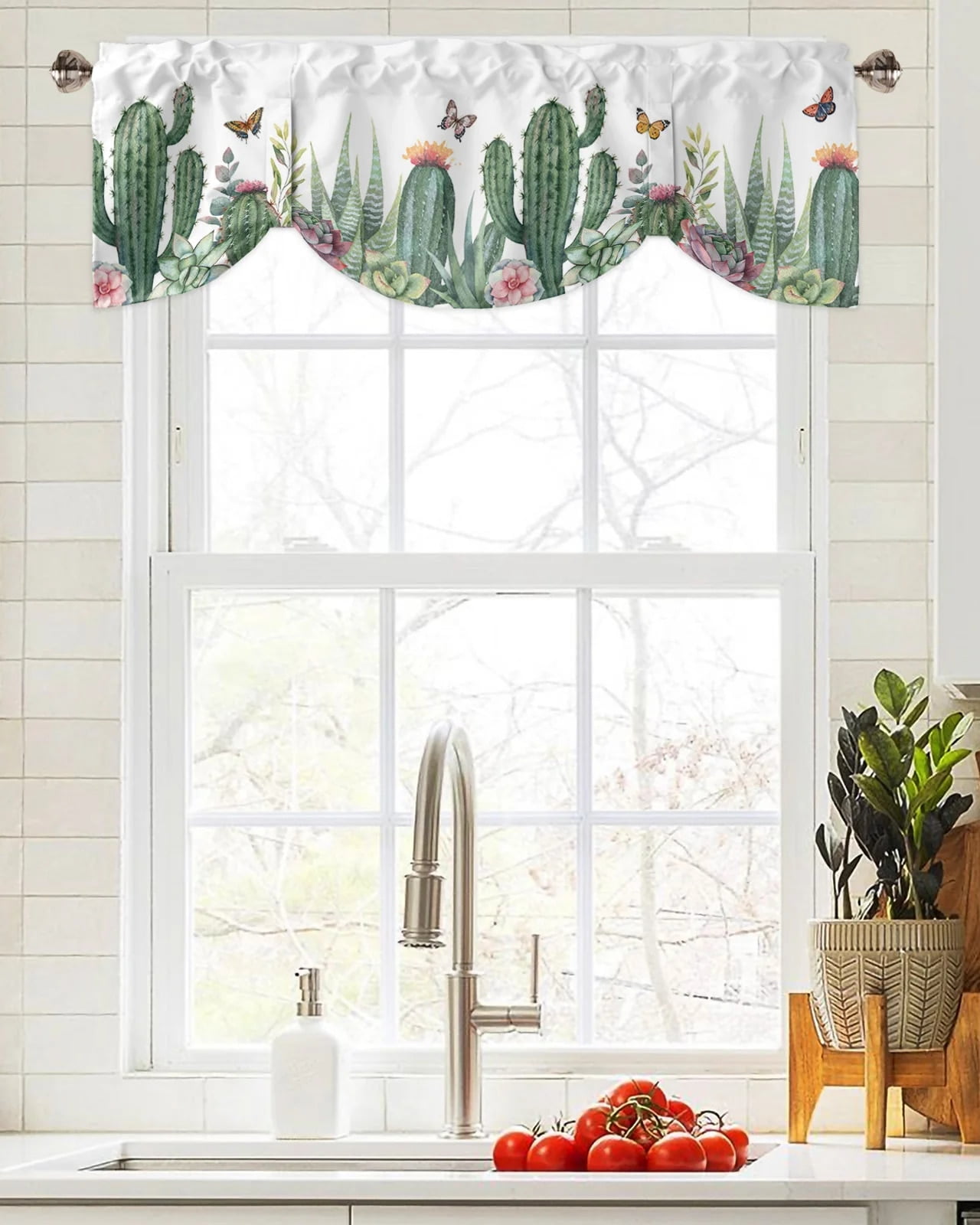 Ins Style Cactus Tropical Plants Window Curtain Living Room Kitchen Cabinet Tie-up Valance ...