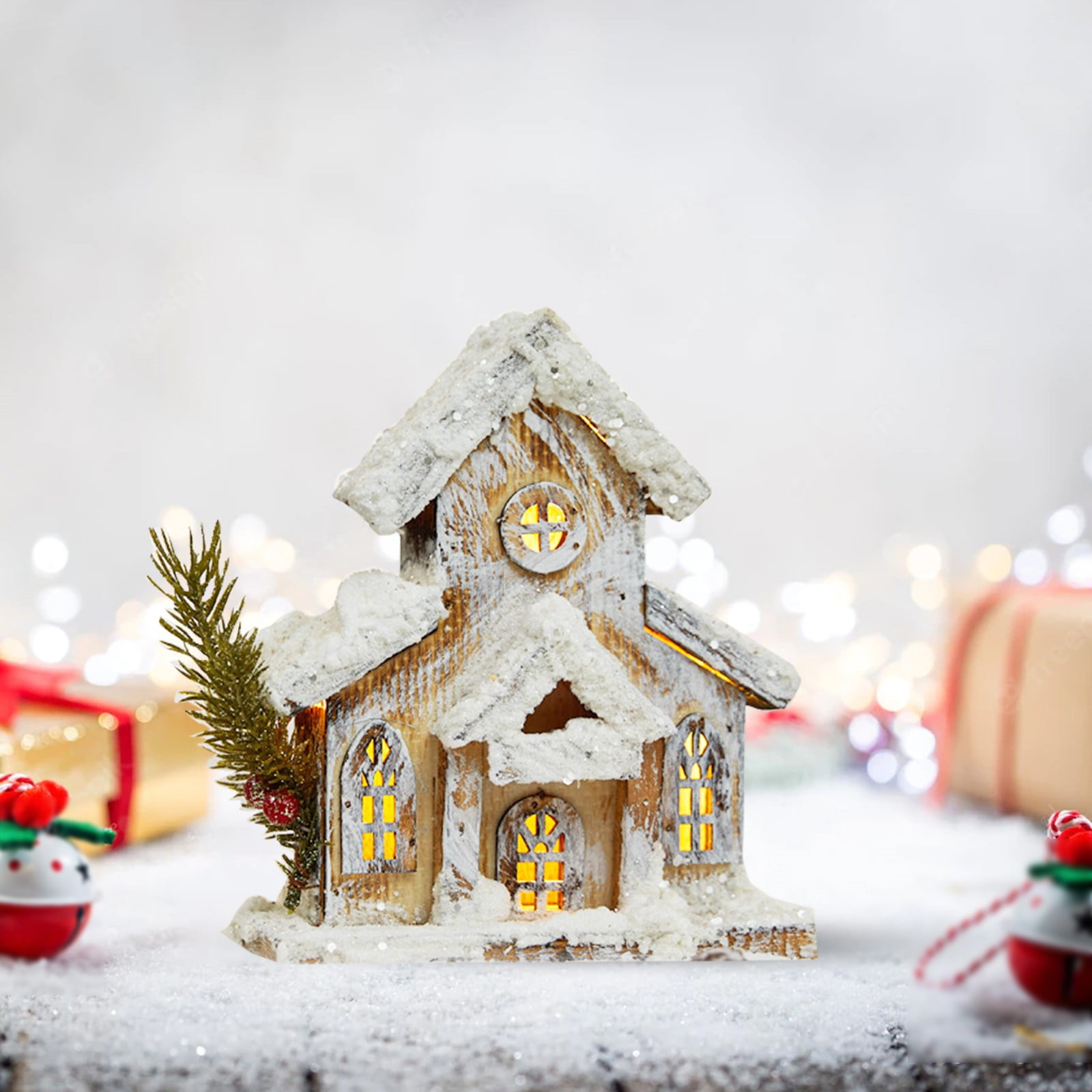 Ins Style Led Wooden Snow House Christmas Decor Model 3, Vintage ...