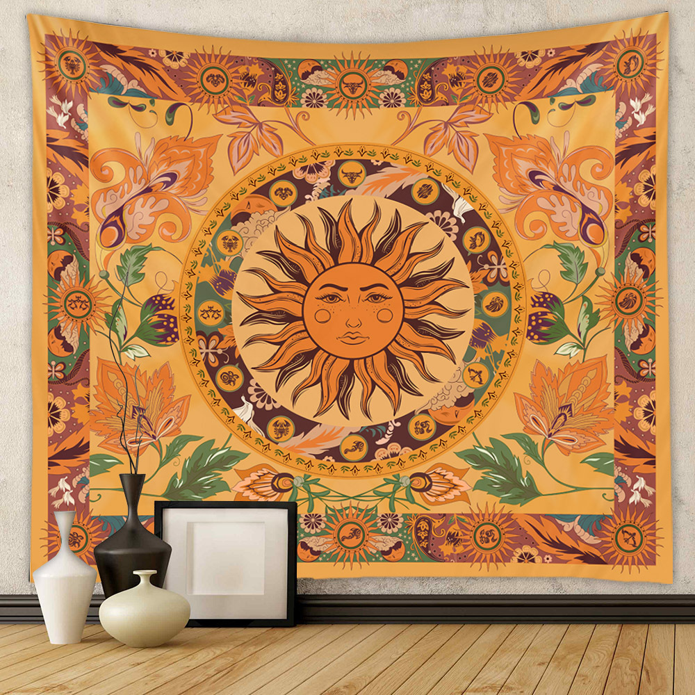 Ins Style Tapestry Sun and Moon Trees Skulls Background Wall Bohemian ...