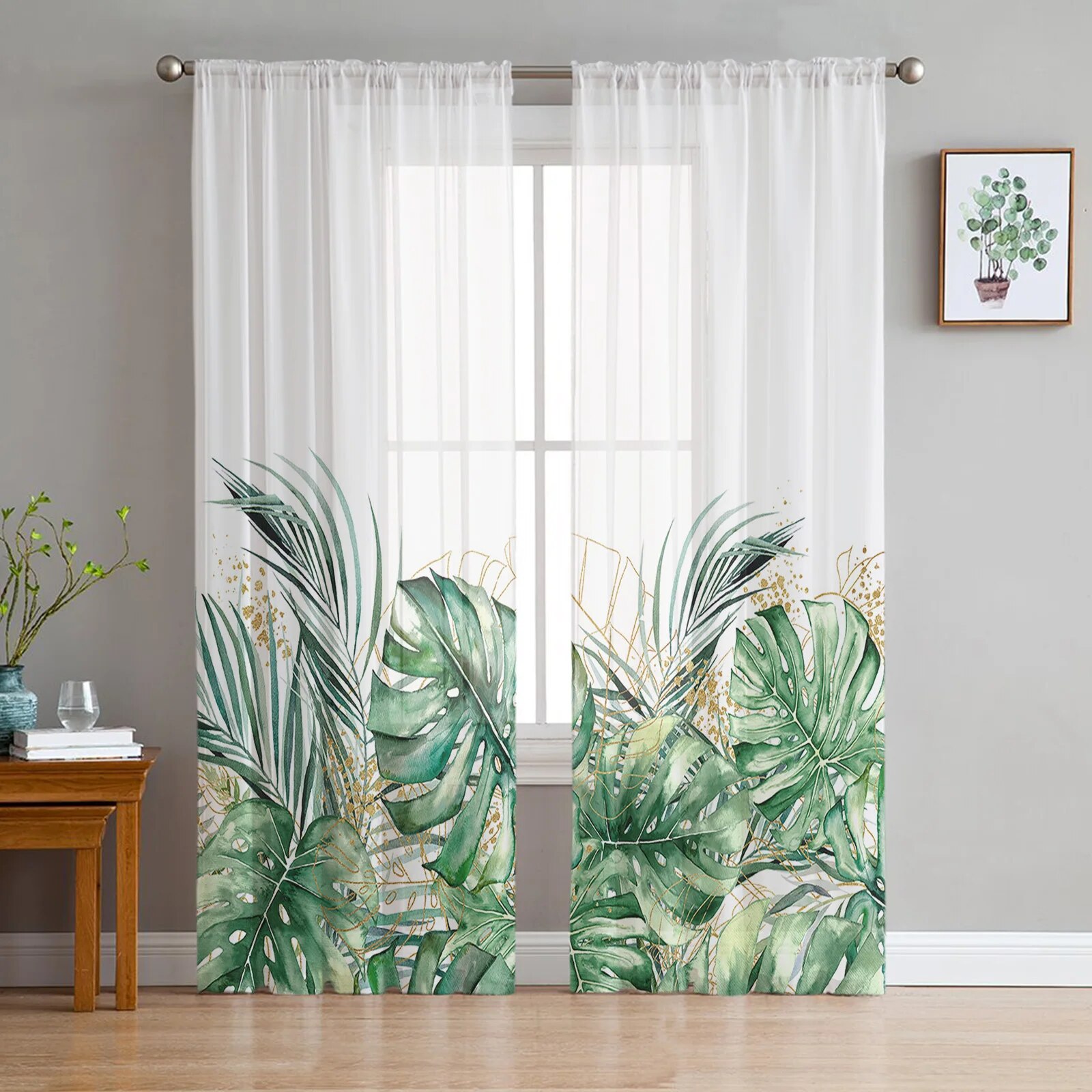 Ins Style Tropical Plant Palm Leaf Banana Leaf Tulle Curtains Living ...