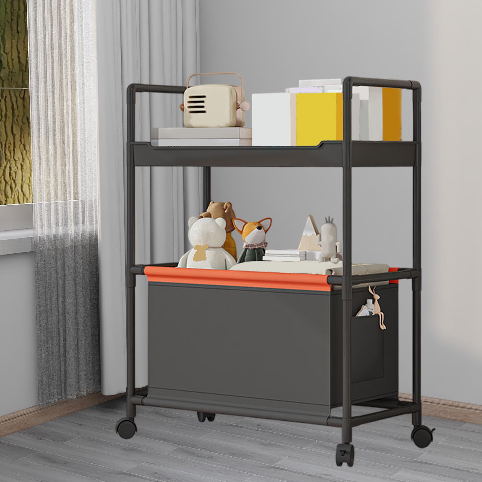 InsCrazy 2-Tier Utility Cart, Storage Box with Wheels Larger Storage ...