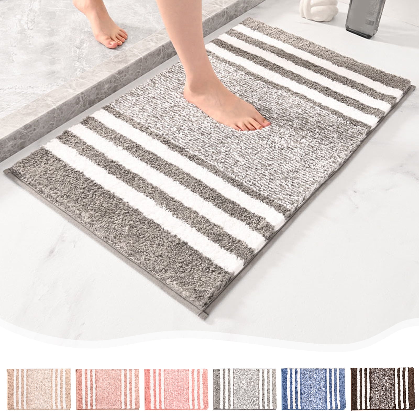 InsCrazy Bathroom Rugs Extra Thick Microfiber Striped Door Mat - Non ...